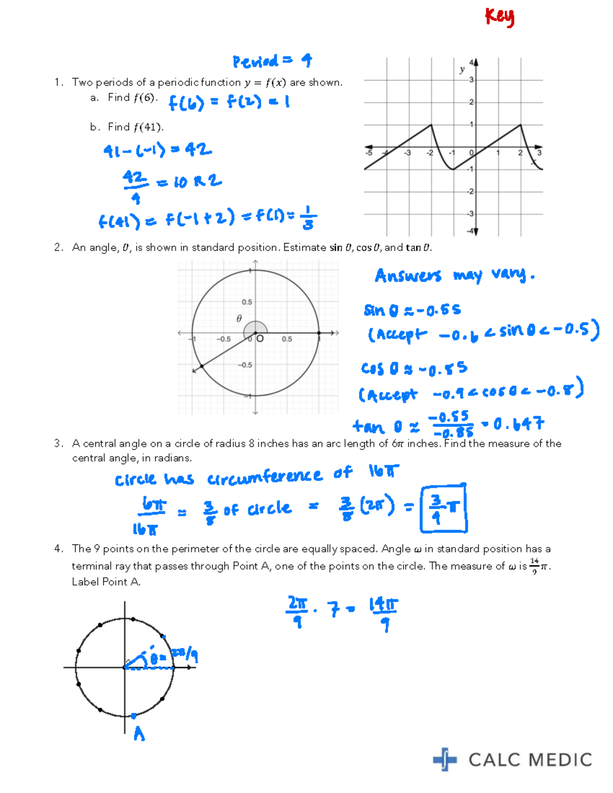 Precalculus Review 6-1 to 6-4 Key - Math Assignment - Studocu