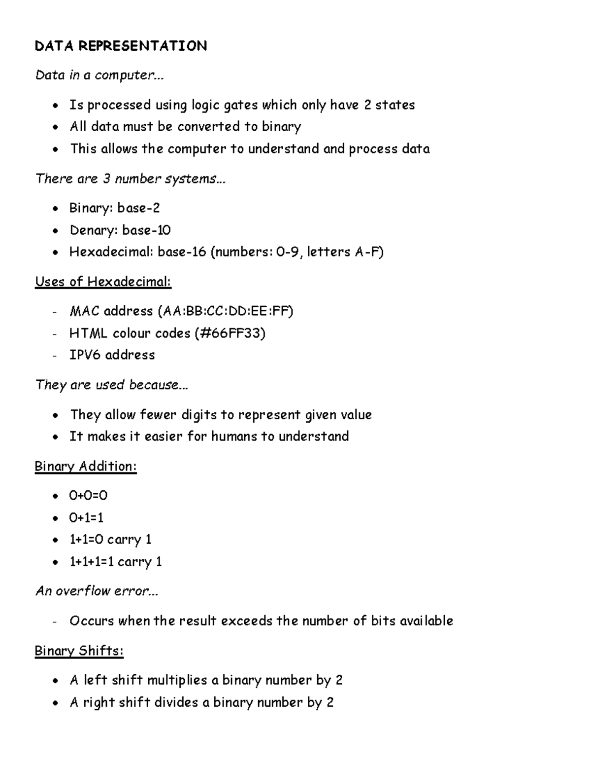 Ultimate CS Notes: DATA REPRESENTATION and Processing Concepts - Studocu