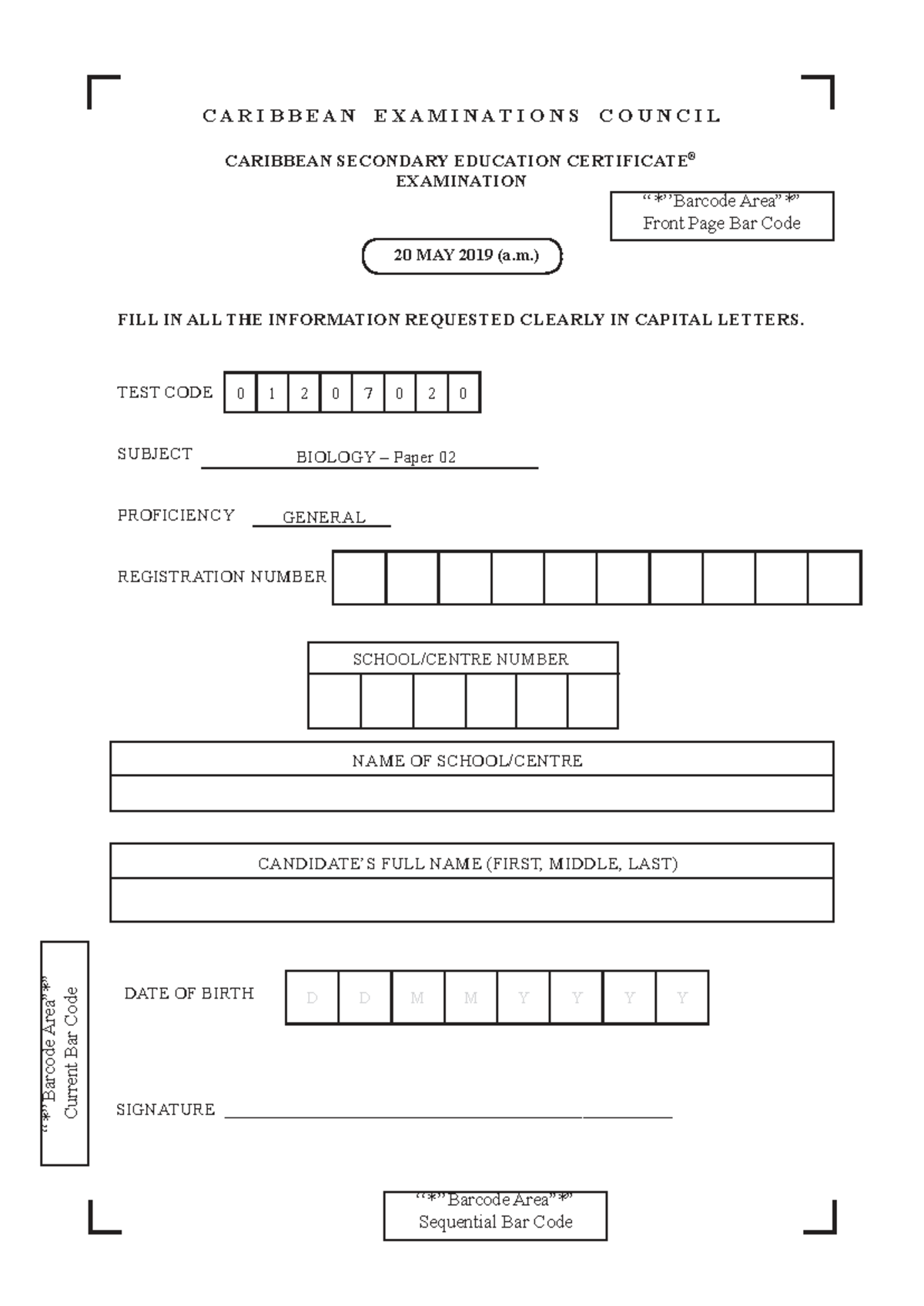 CSEC Biology Past Paper 2 Exam - May 20, 2019 - Studocu