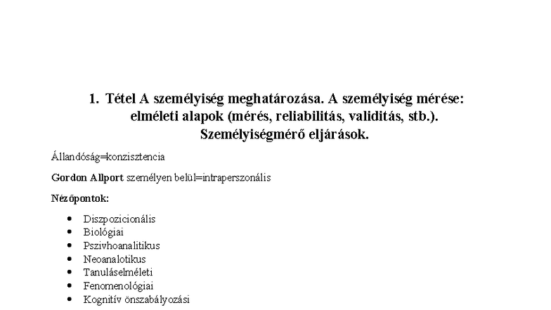 Személyiségpszichológia Skicc: Elméletek és Módszerek - Studocu