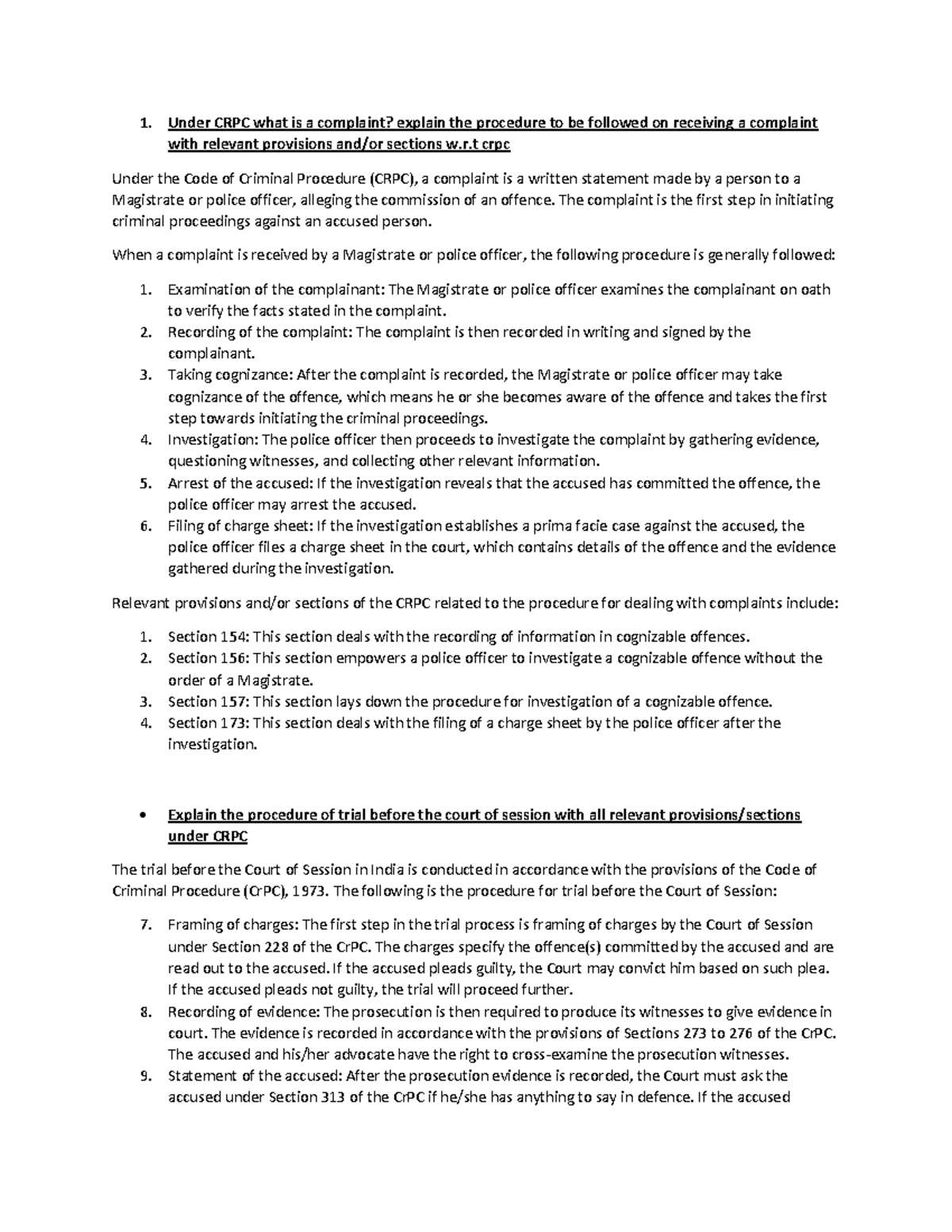 CRPC UNIT 1 - Comprehensive Short Notes on Key Procedures - Studocu