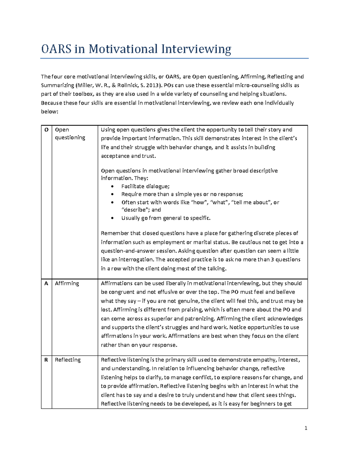 OARS: Essential Skills for Motivational Interviewing in Counseling ...