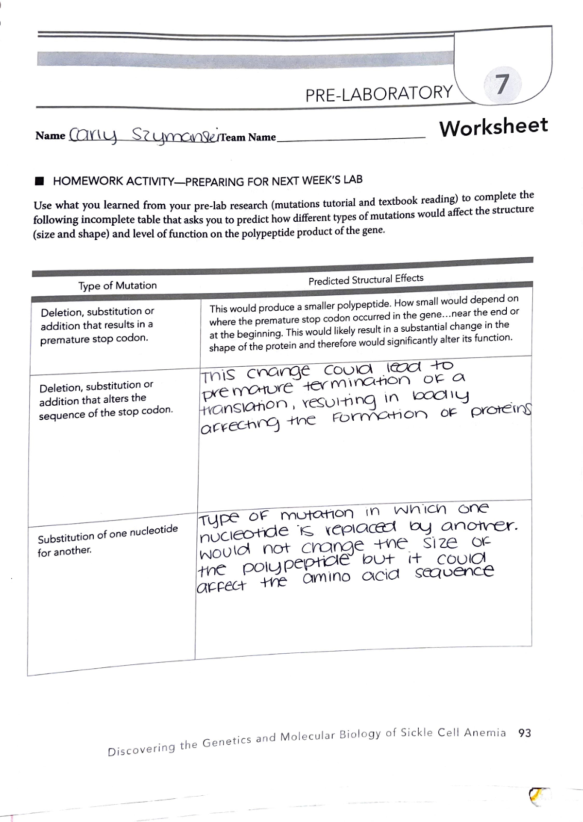 Prelab 8 - Mutation Effects on Polypeptide Structure and Function - Studocu