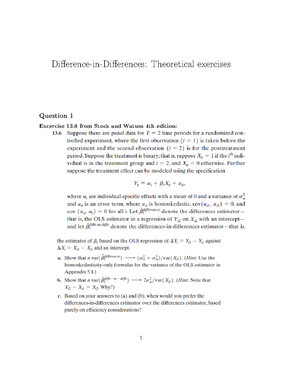 Exerciseset DID - Theoretical Exercises in Difference-in-Differences ...