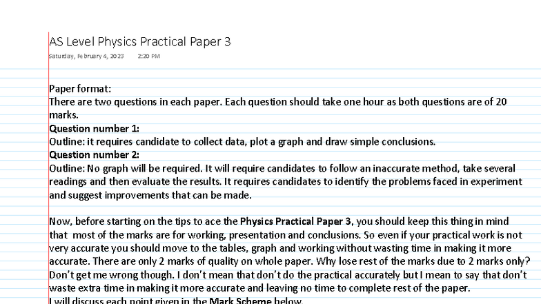 AS Level Physics Practical Paper 3 Tips and Guidelines - Studocu