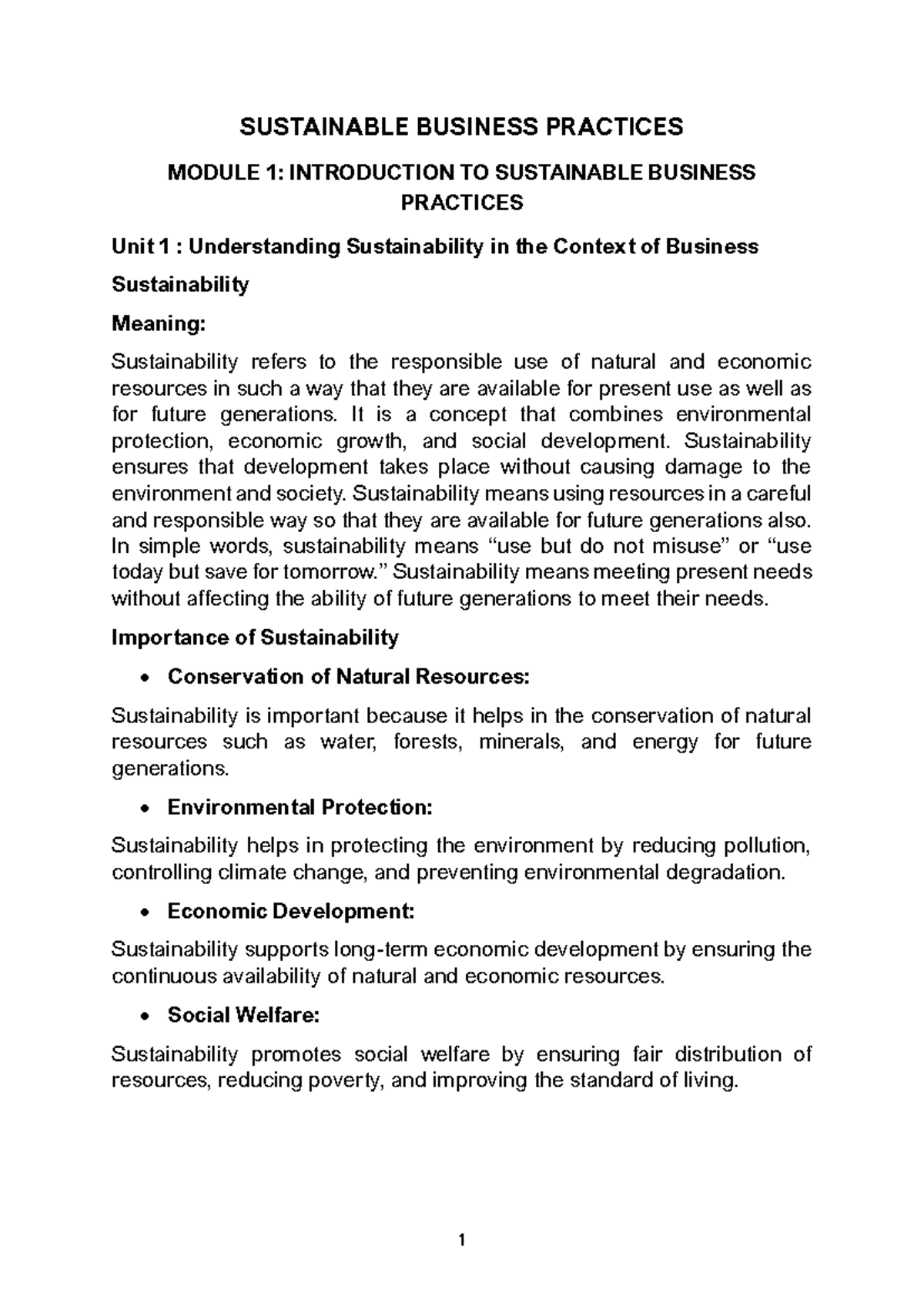 SBP Module 1: Introduction to Sustainable Business Practices - Studocu
