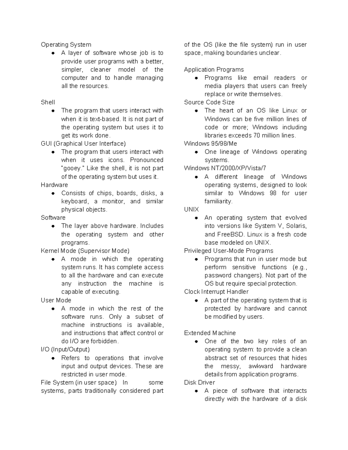 Operating Systems Overview: Key Concepts and Components (OPS Notes ...