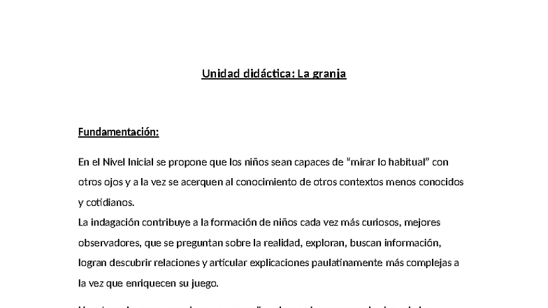 Unidad Didáctica: La Granja en el Nivel Inicial - Animales y ...