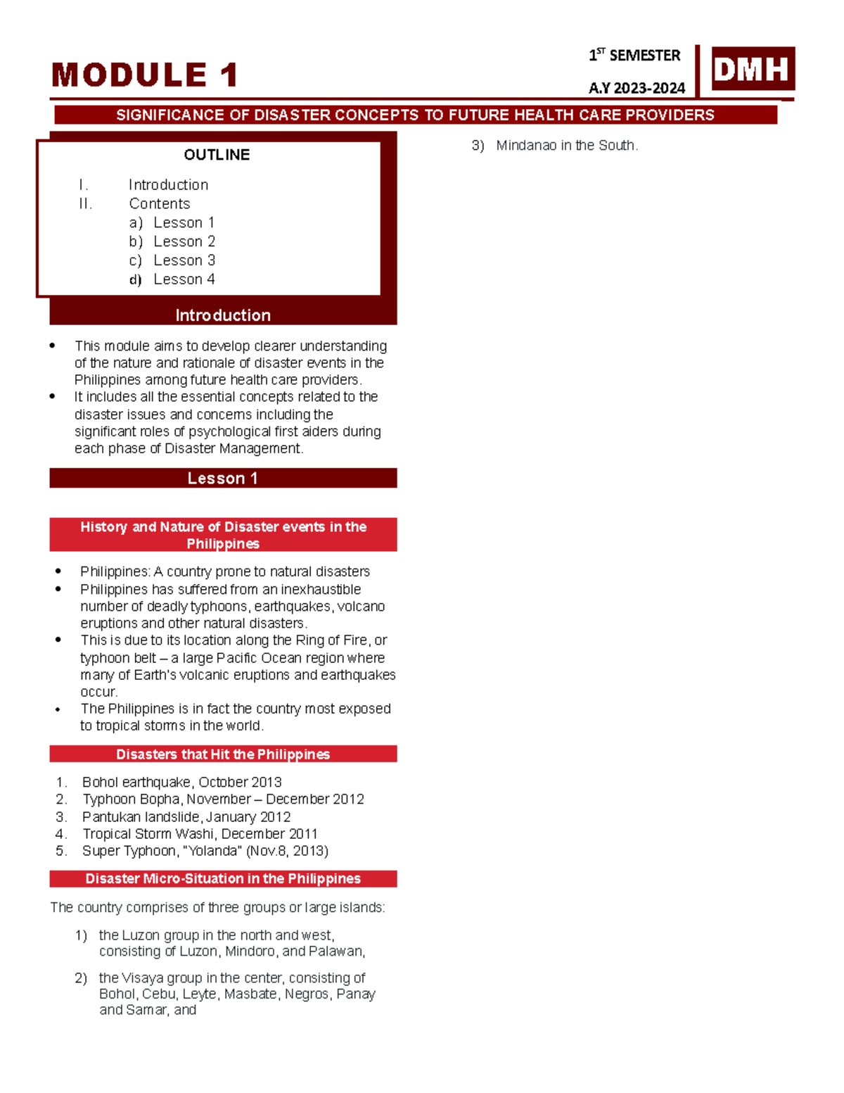 Module 1 - Disaster Mental Health Notes - MODULE 1 Introduction This ...