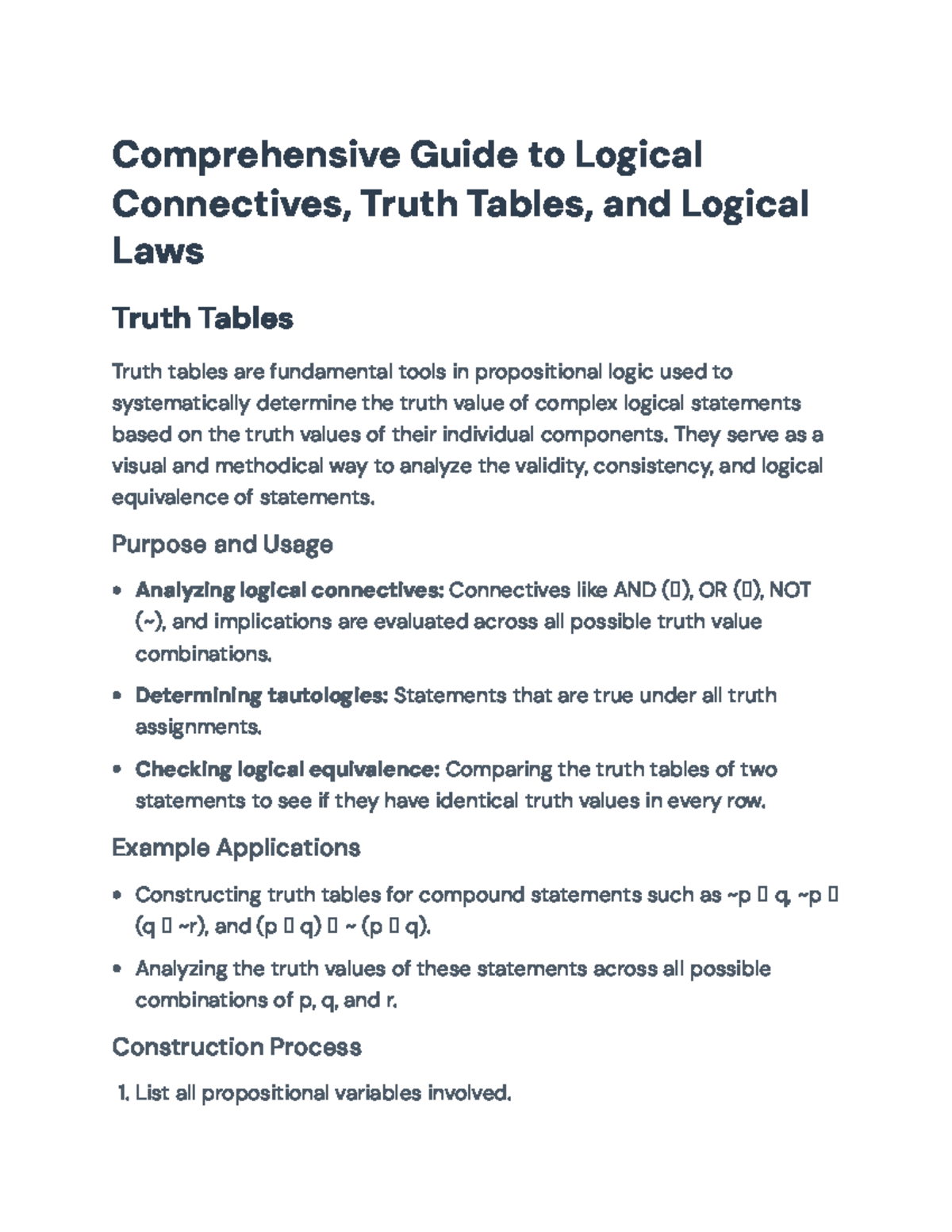 Comprehensive Guide to Propositional Logic: Truth Tables & Laws - Studocu