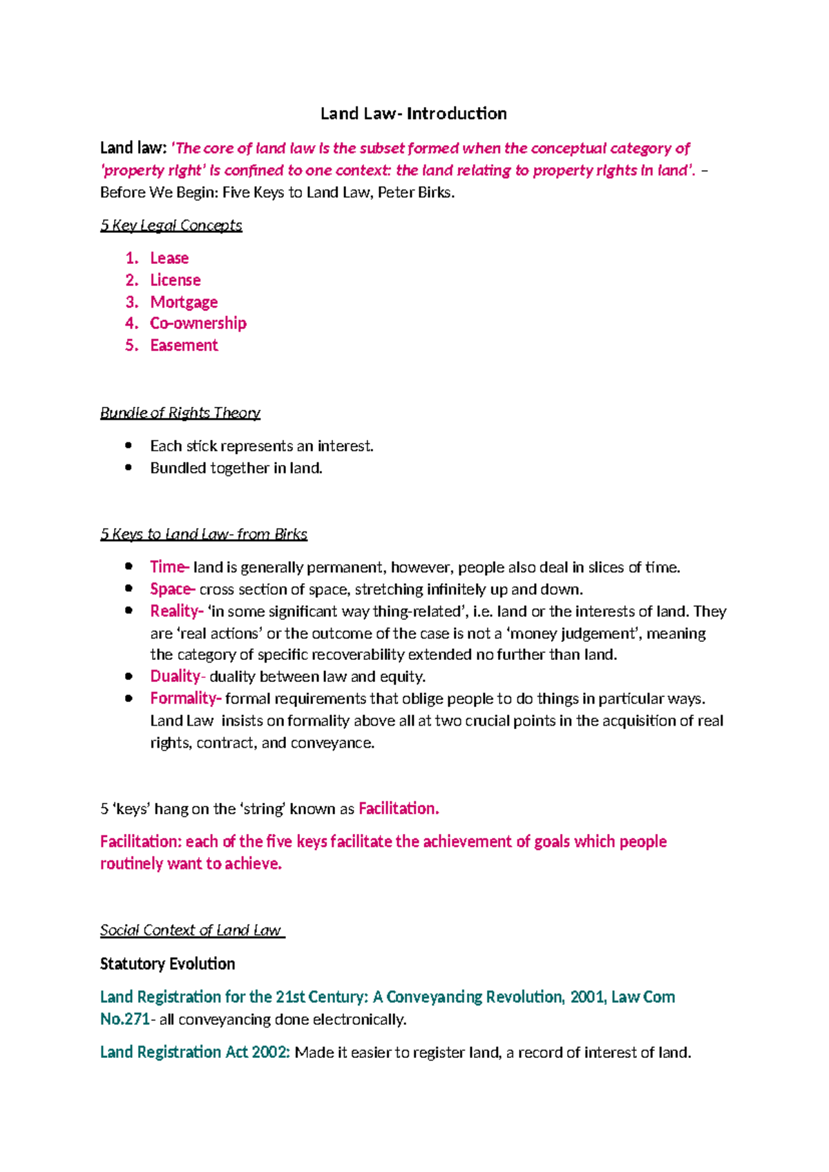 Land Law- Introduction - Land Law- Introduction Land law: ‘The core of ...