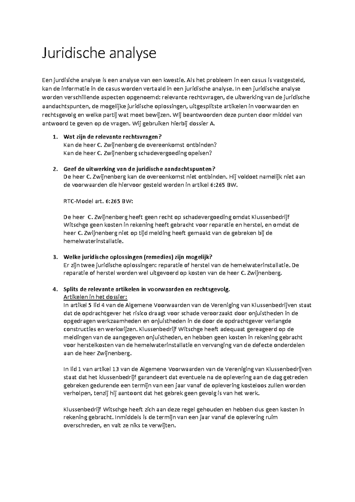 Juridische Analyse van Casus: Verplicht Opgaven en Artikelen (JUR-101 ...