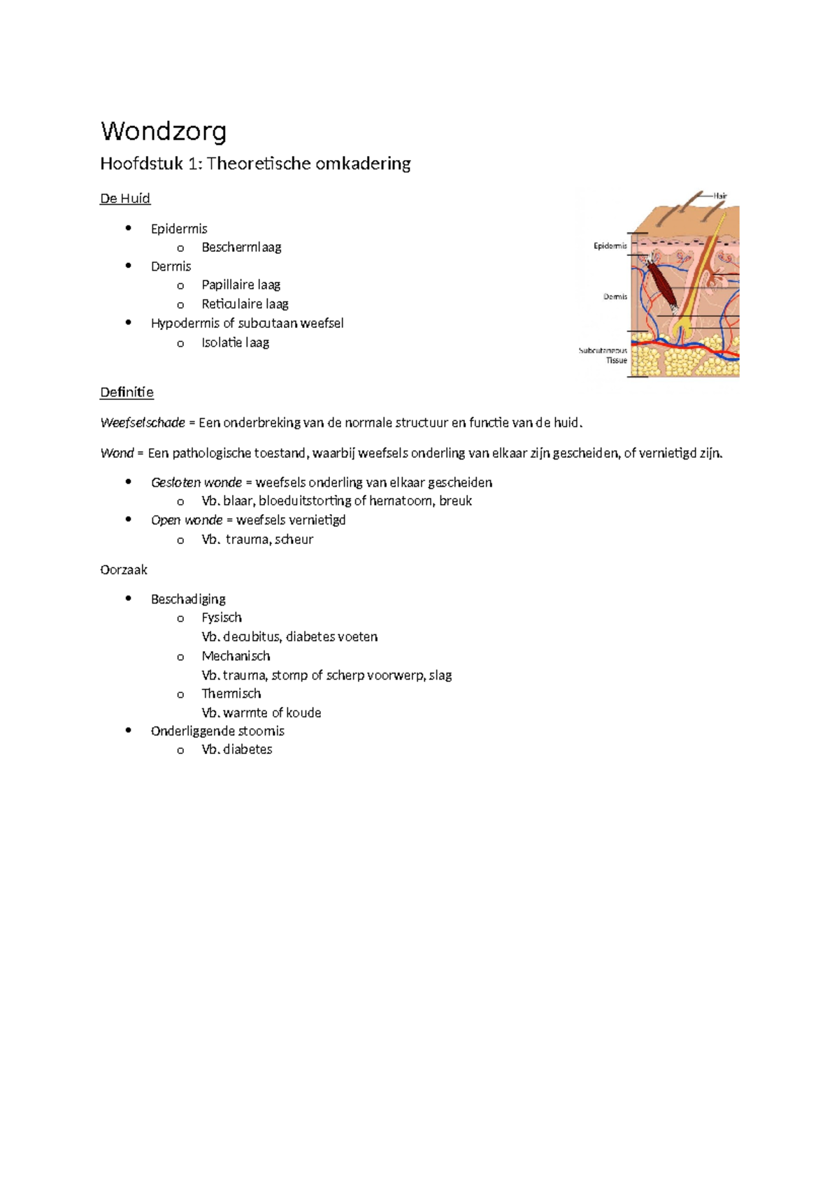 Wondzorg - Wondzorg Hoofdstuk 1: Theoretische omkadering De Huid ...