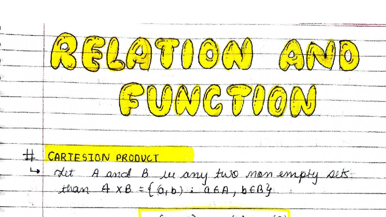 Relation and Function: Short Notes for Course 12 - Studocu