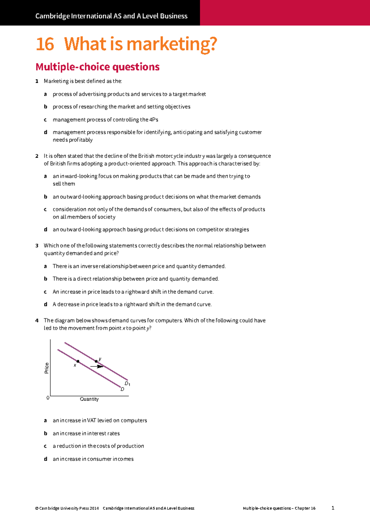 Cambridge International AS and A Level Business 16 MCQs on Marketing ...