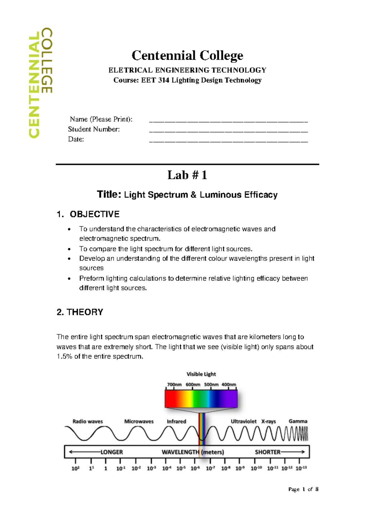 Lab 1: Light Spectrum & Luminous Efficacy - EET 314 - Studocu