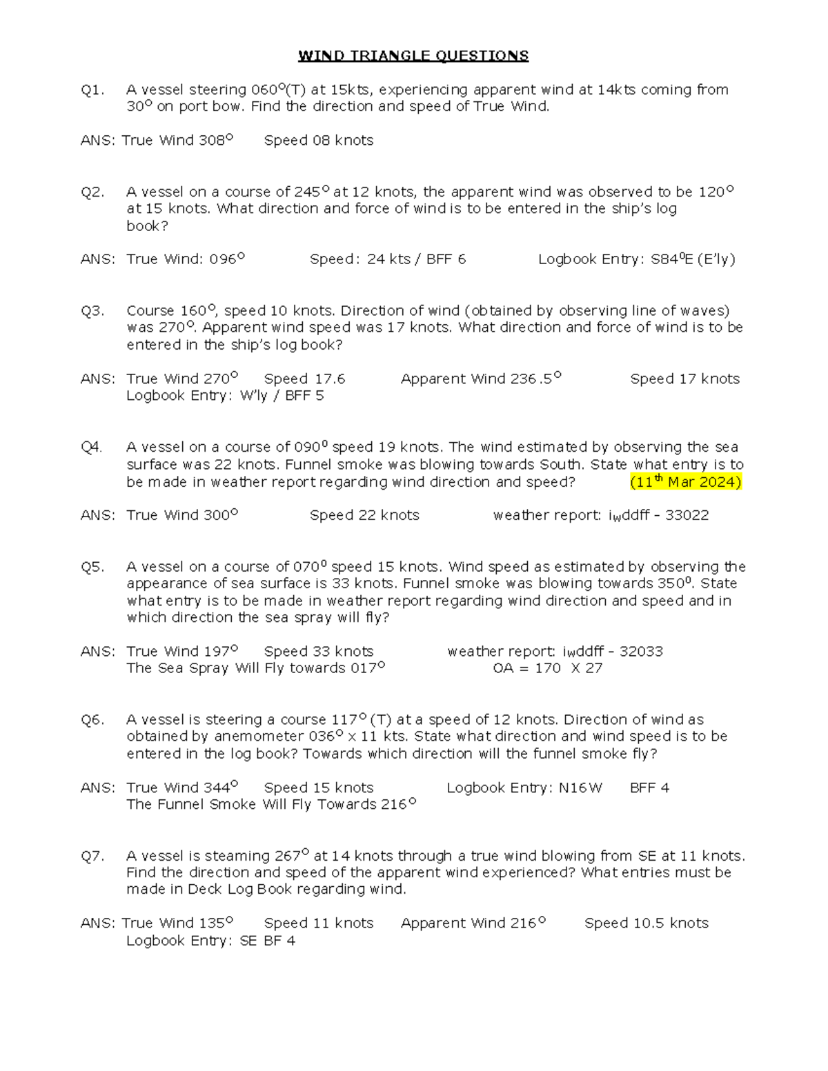 WIND TRIANGLE Q&A: True Wind Calculations & Logbook Entries - Studocu