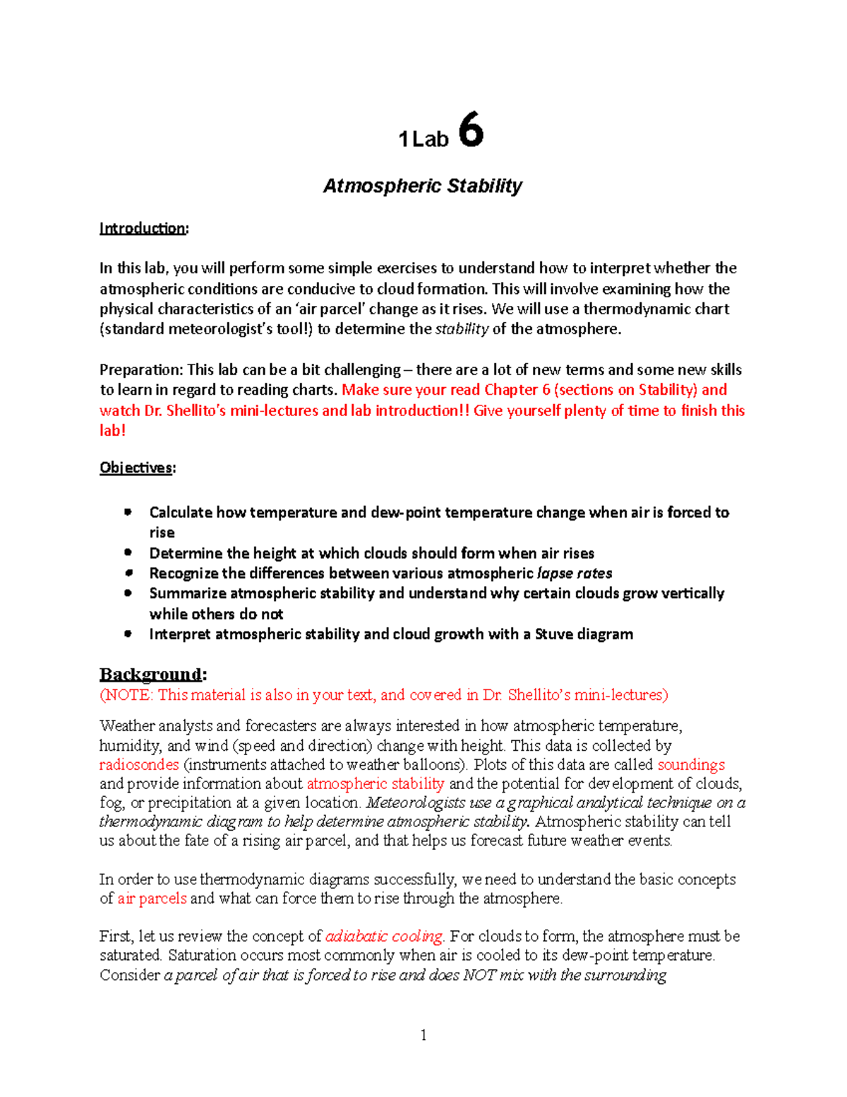 Lab 6: Understanding Atmospheric Stability and Cloud Formation - Studocu
