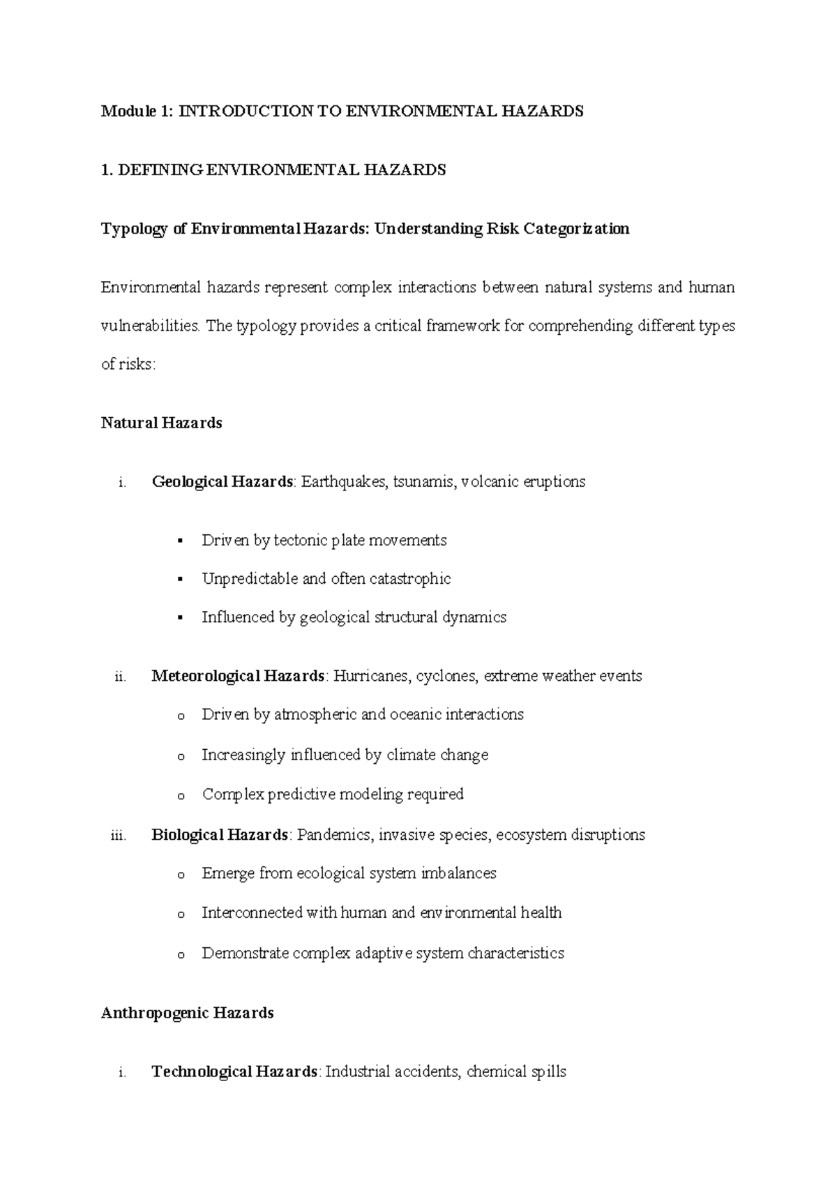 Environmental Hazards and Disasters: Notes Overview for Module 1-5 ...