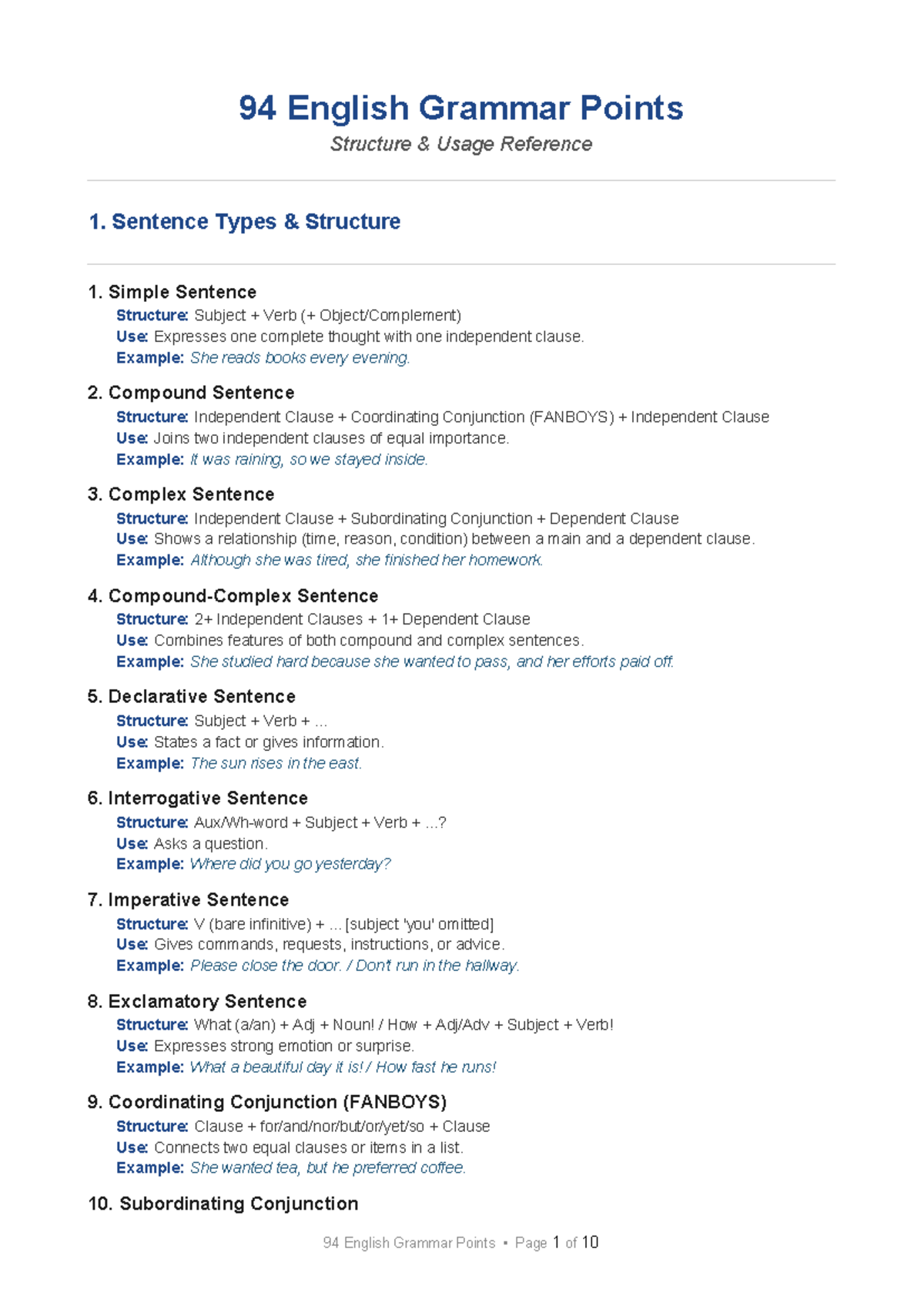 94 English Grammar Points: Structure and Usage Reference Guide - Studocu