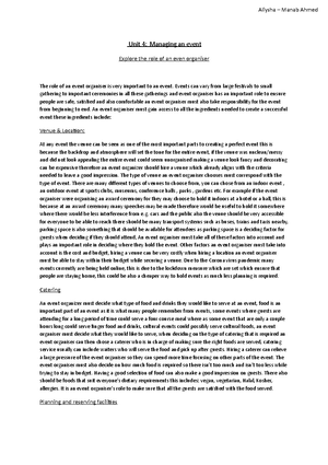 P5,P6,M3 and D2 Unit 4 Btec Business Management Managing an Event BTEC ...
