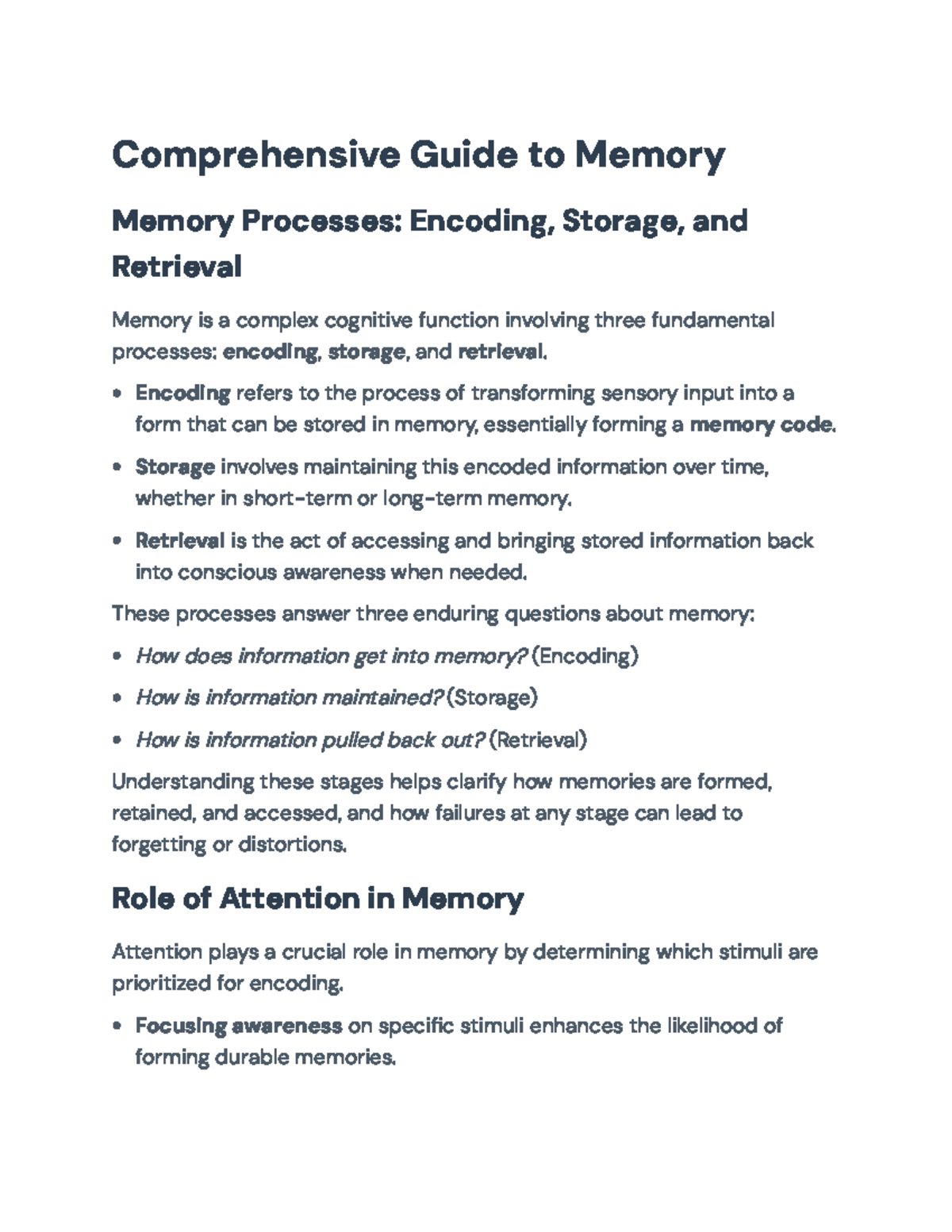 Memory Processes: A Comprehensive Guide to Encoding, Storage, and ...