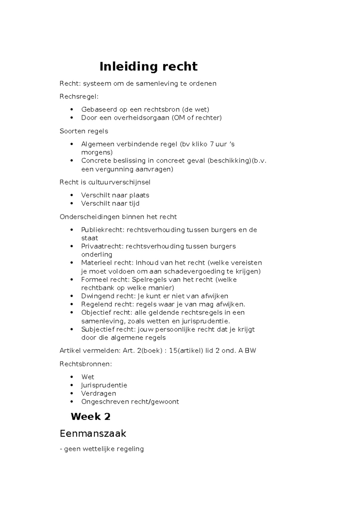 Recht Aantekeningen: Inleiding tot het Recht en Maatschap (Recht 101 ...
