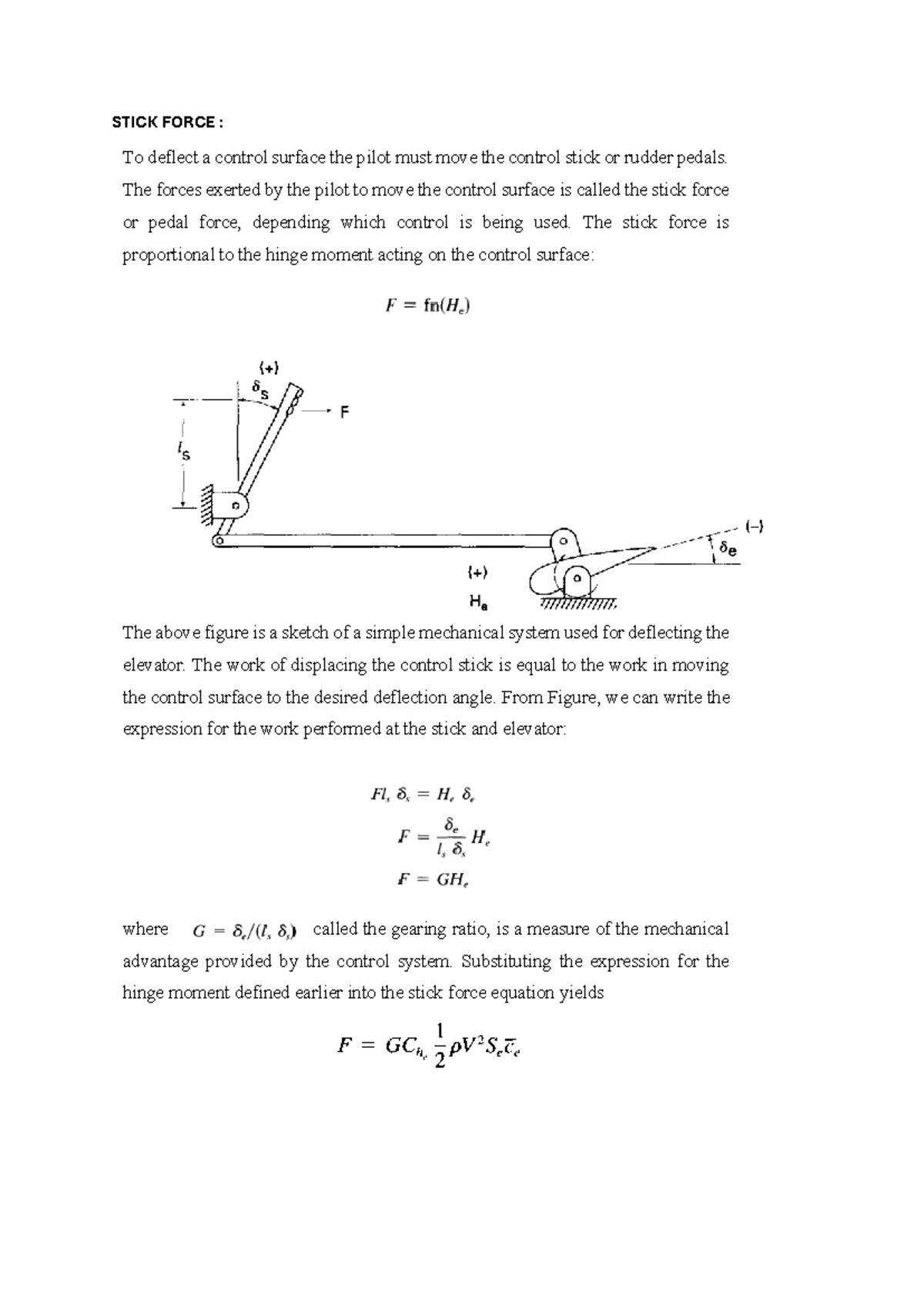 Stick Force & Gradients: Control Surface Dynamics Explained - Studocu