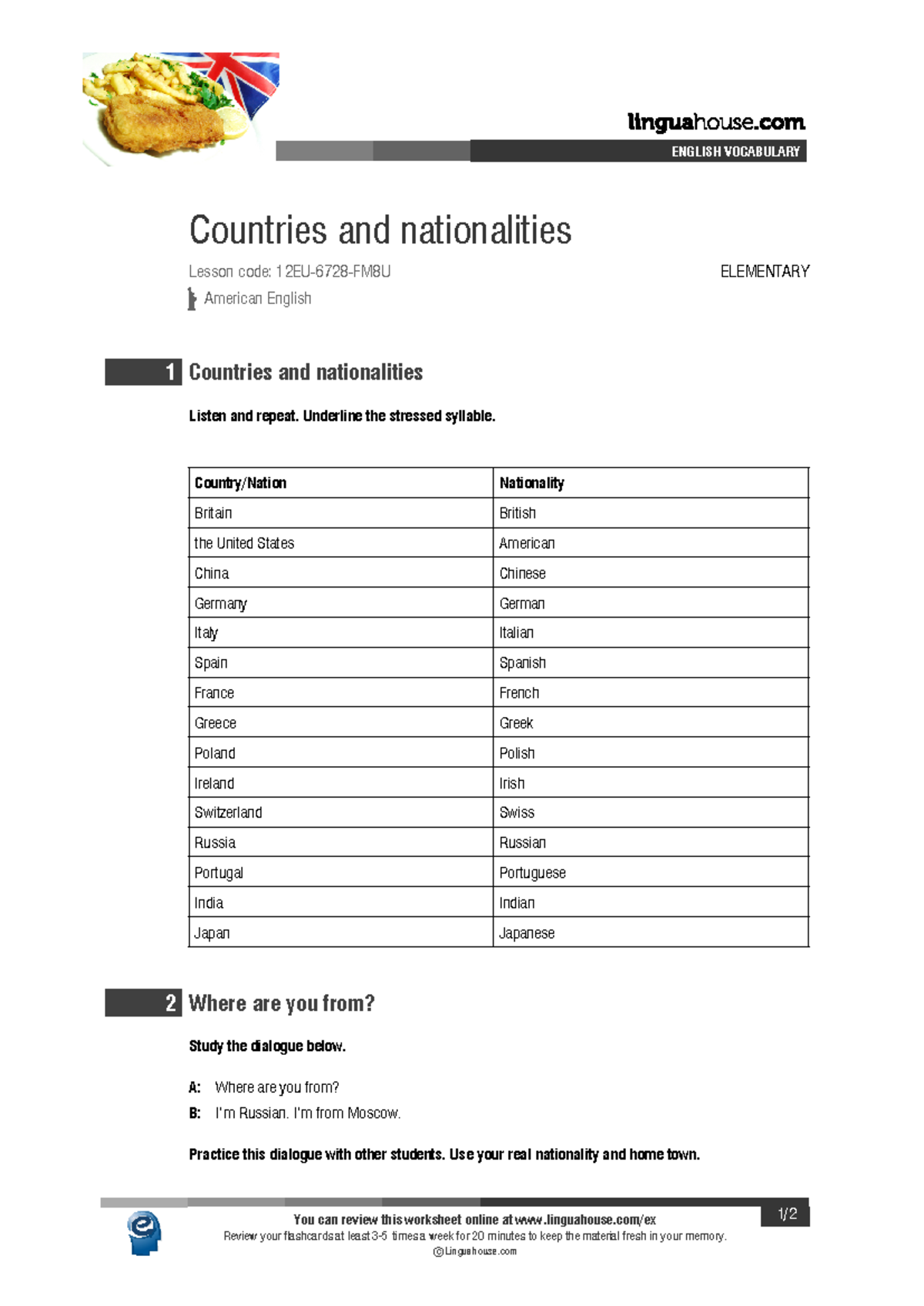 Countries and Nationalities: American English Lesson 12EU-6728-FM8U ...