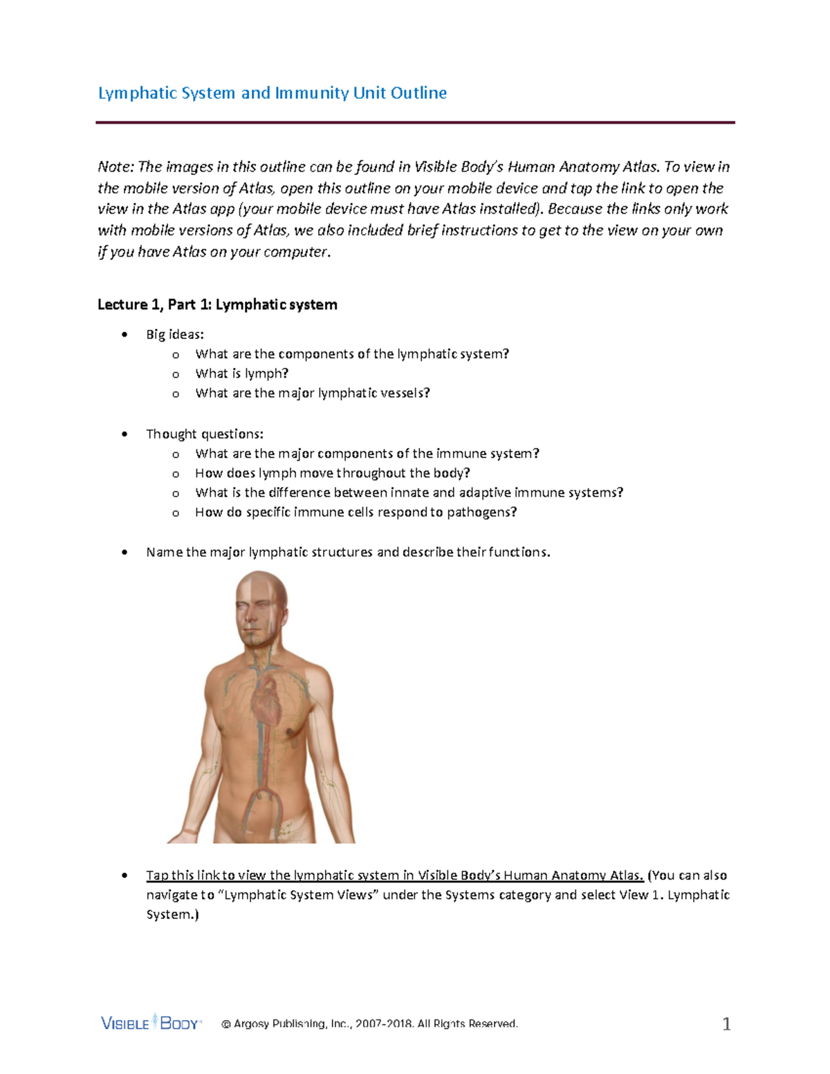 8. Lymphatic system and immunity unit outline - Lymphatic System and ...