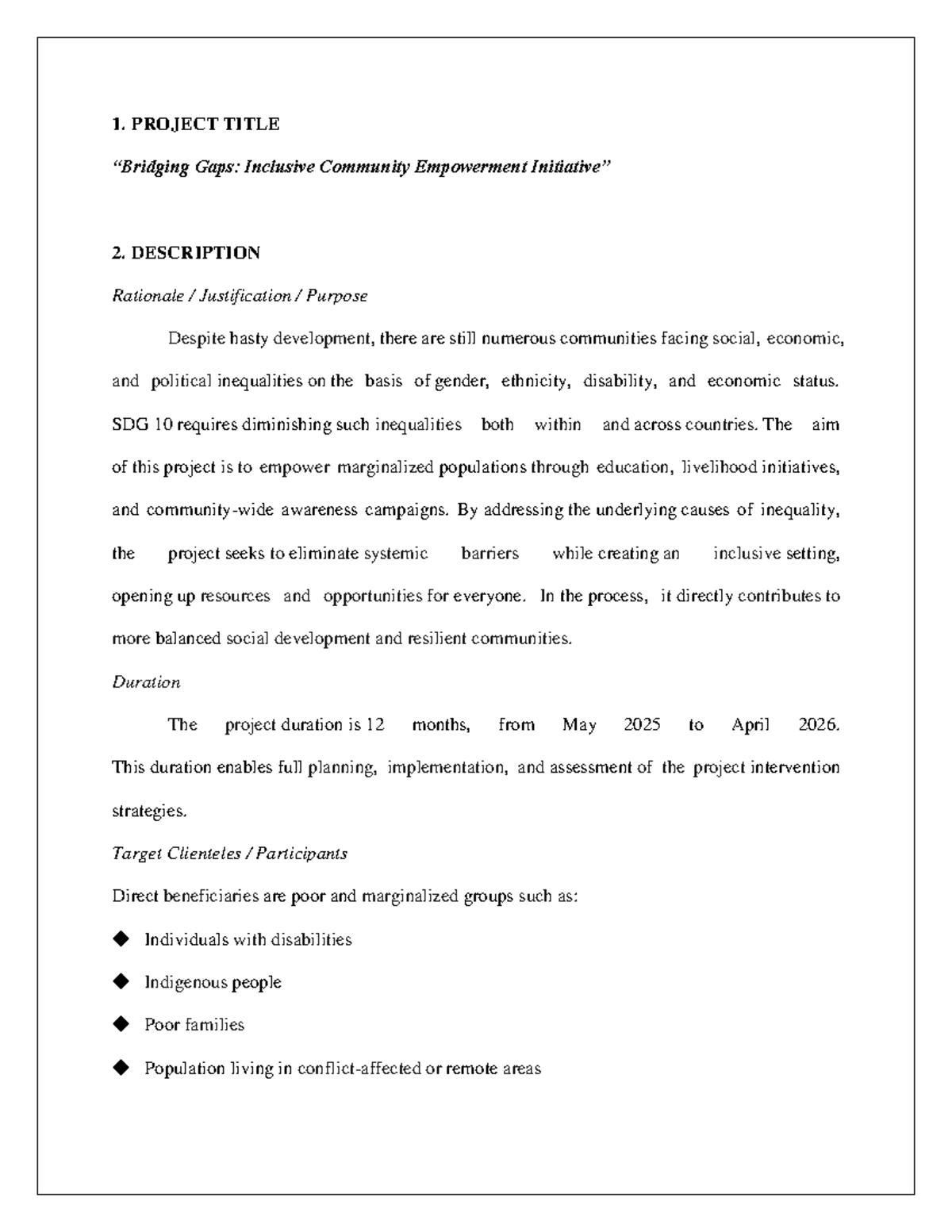 CWTS Project Proposal: Gaps in Inclusive Community Empowerment - Studocu