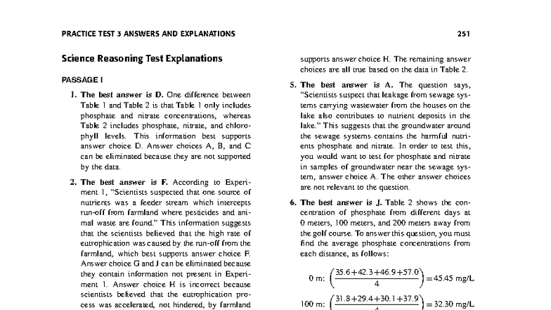 ACT Science Practice Test 3 Answers & Explanations - Studocu