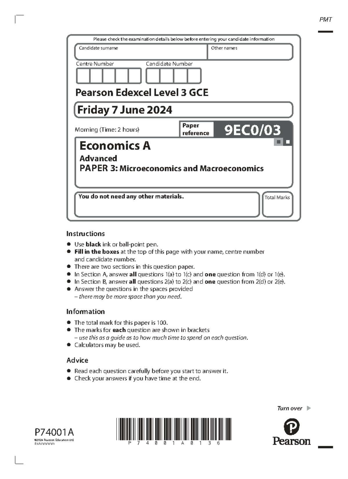 Economics A Level 3 GCE Paper 3: Micro & Macro Exam Details - Studocu