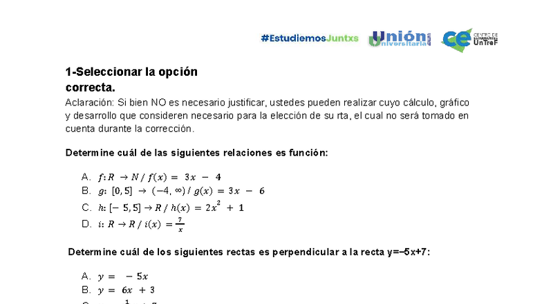 Modelo de Examen - Estudiemos Juntxs - Mat 101 - Studocu