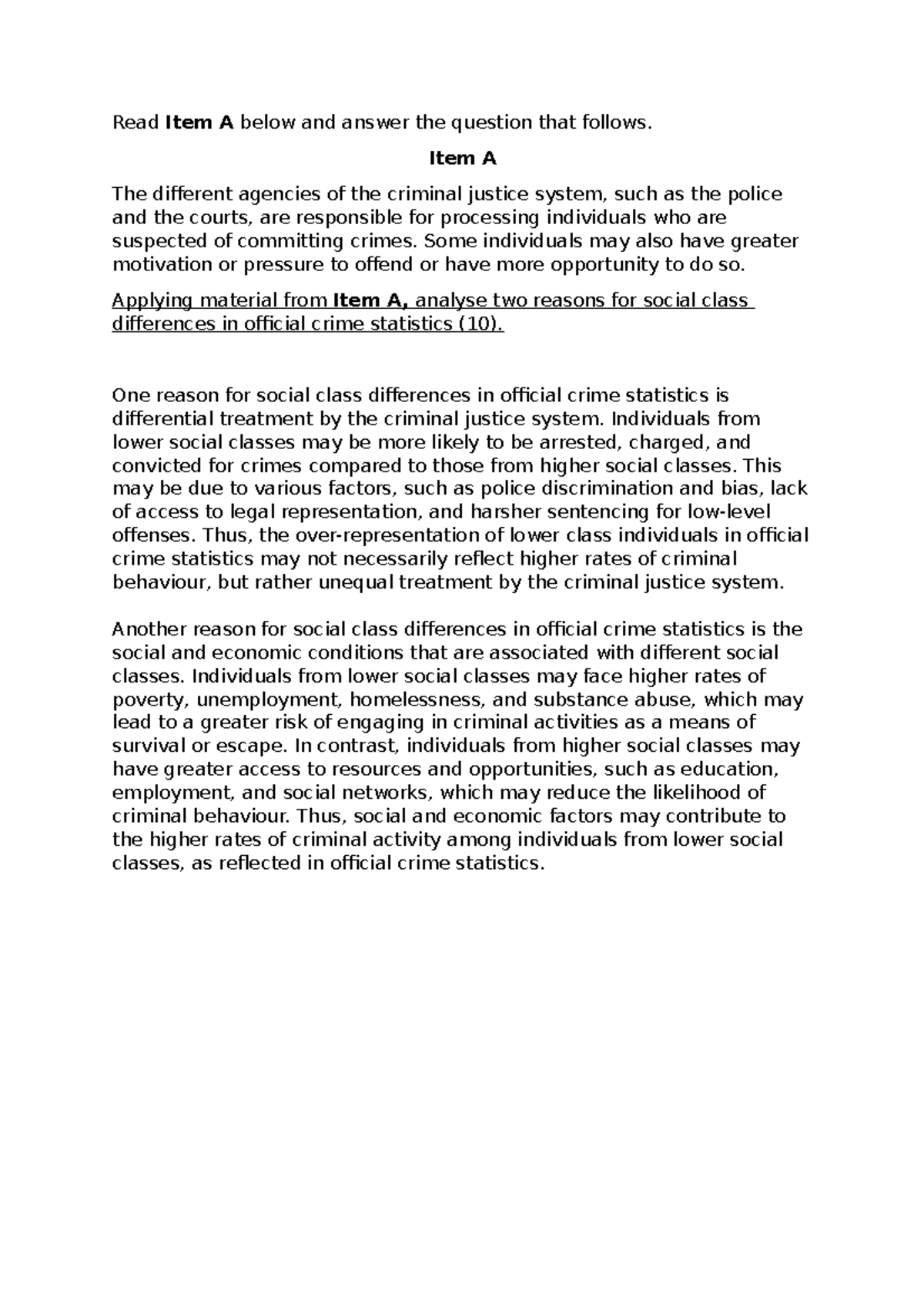 Social Class Differences in Crime Stats: Analysis (10 Marks) - Studocu