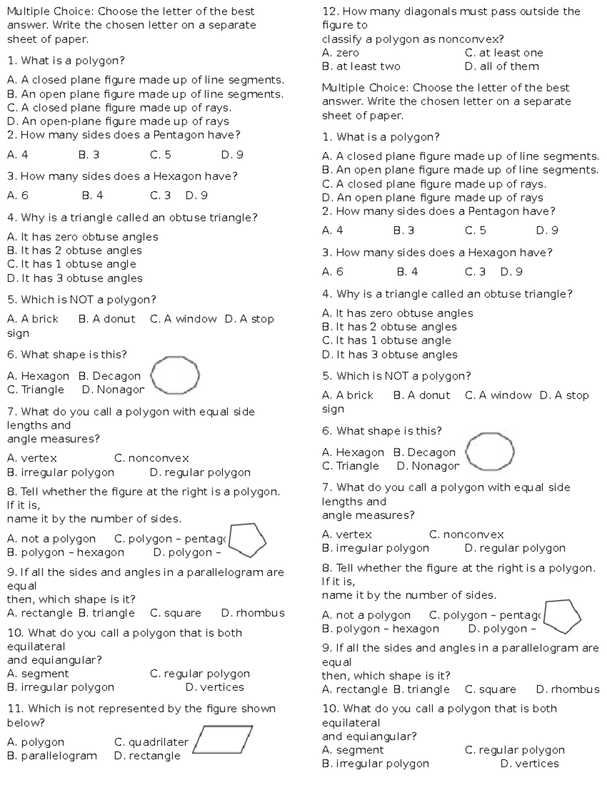 MAT 7 Chapter 1 Quiz - Understanding Polygons and Angles - Studocu