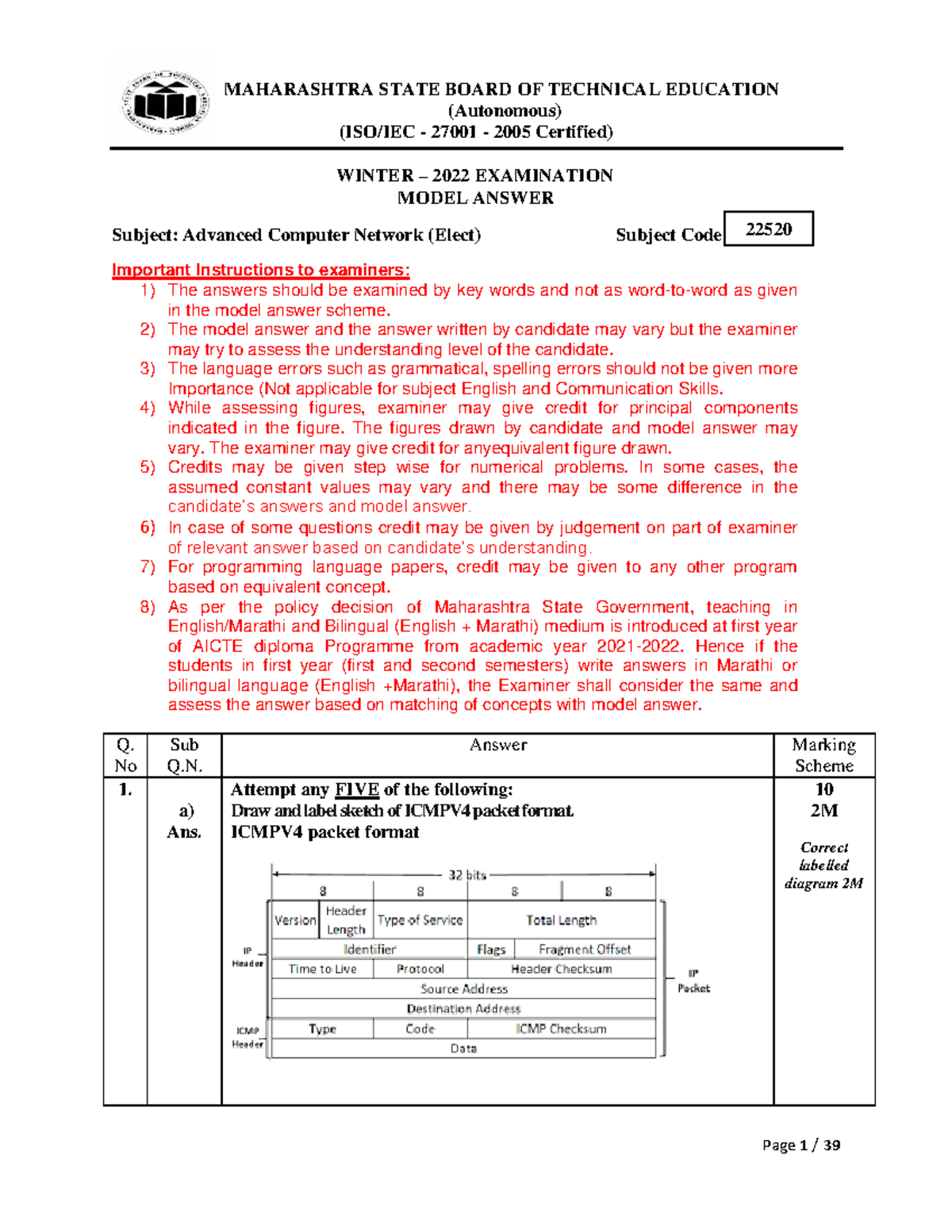 Model Answer for Advanced Computer Network (Elect) - Subject Code ...