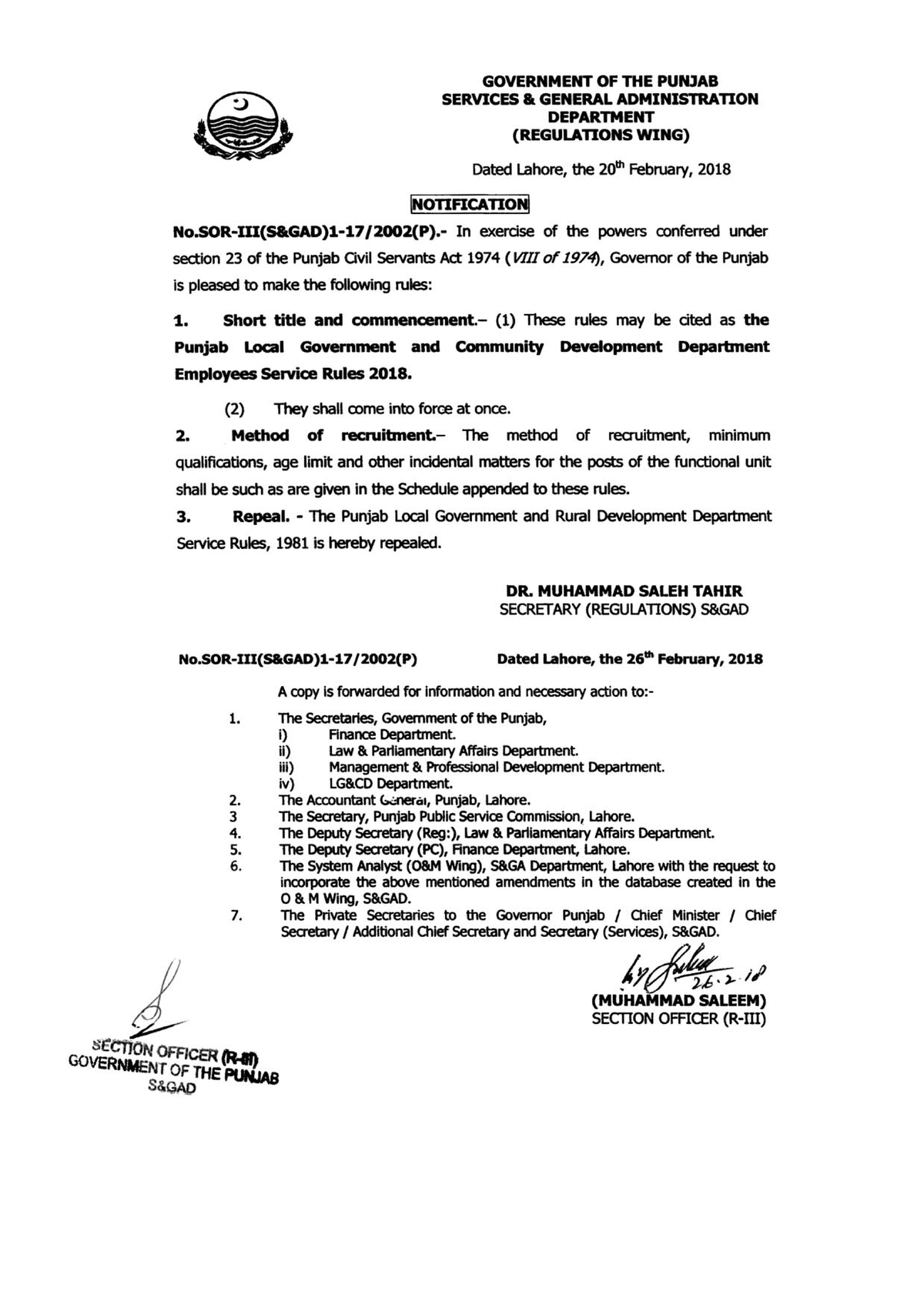 DG Service Rules 2018 - Punjab Local Government Regulations - Studocu