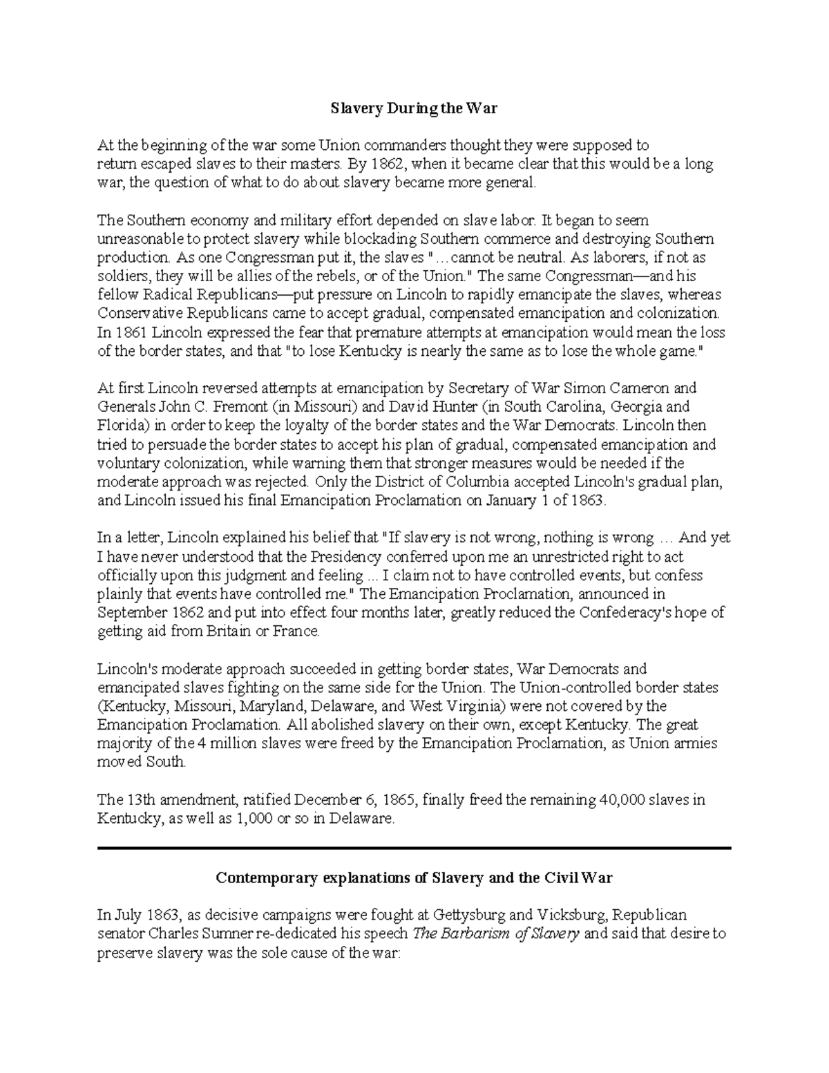 Slavery and Emancipation During the Civil War - US History Analysis ...