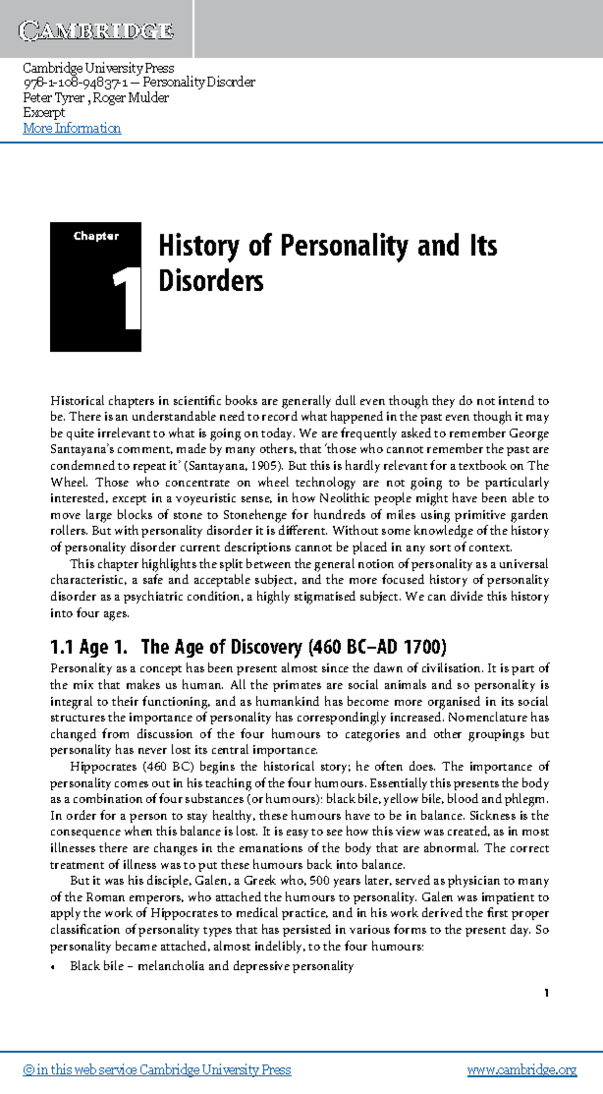 History of Personality Disorders: Insights from Chapter 1 (PSY 101 ...