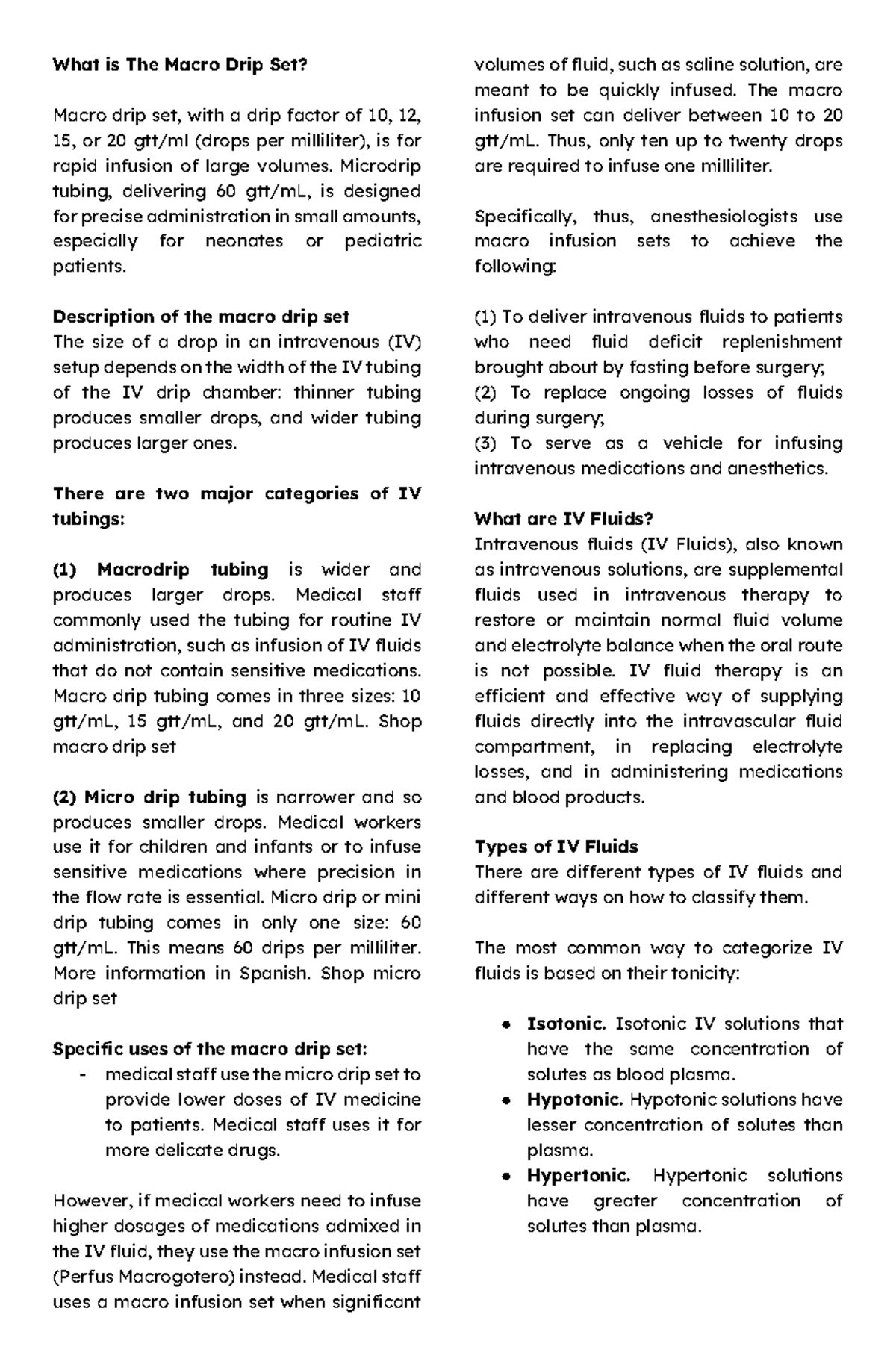 First DAY DUTY - cheat sheets - What is The Macro Drip Set? Macro drip ...