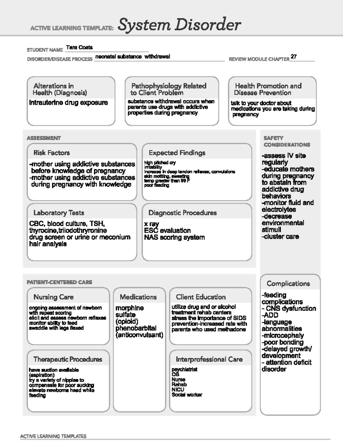 ACTIVE LEARNING TEMPLATE: Neonatal Substance Withdrawal (NUR 27) - Studocu