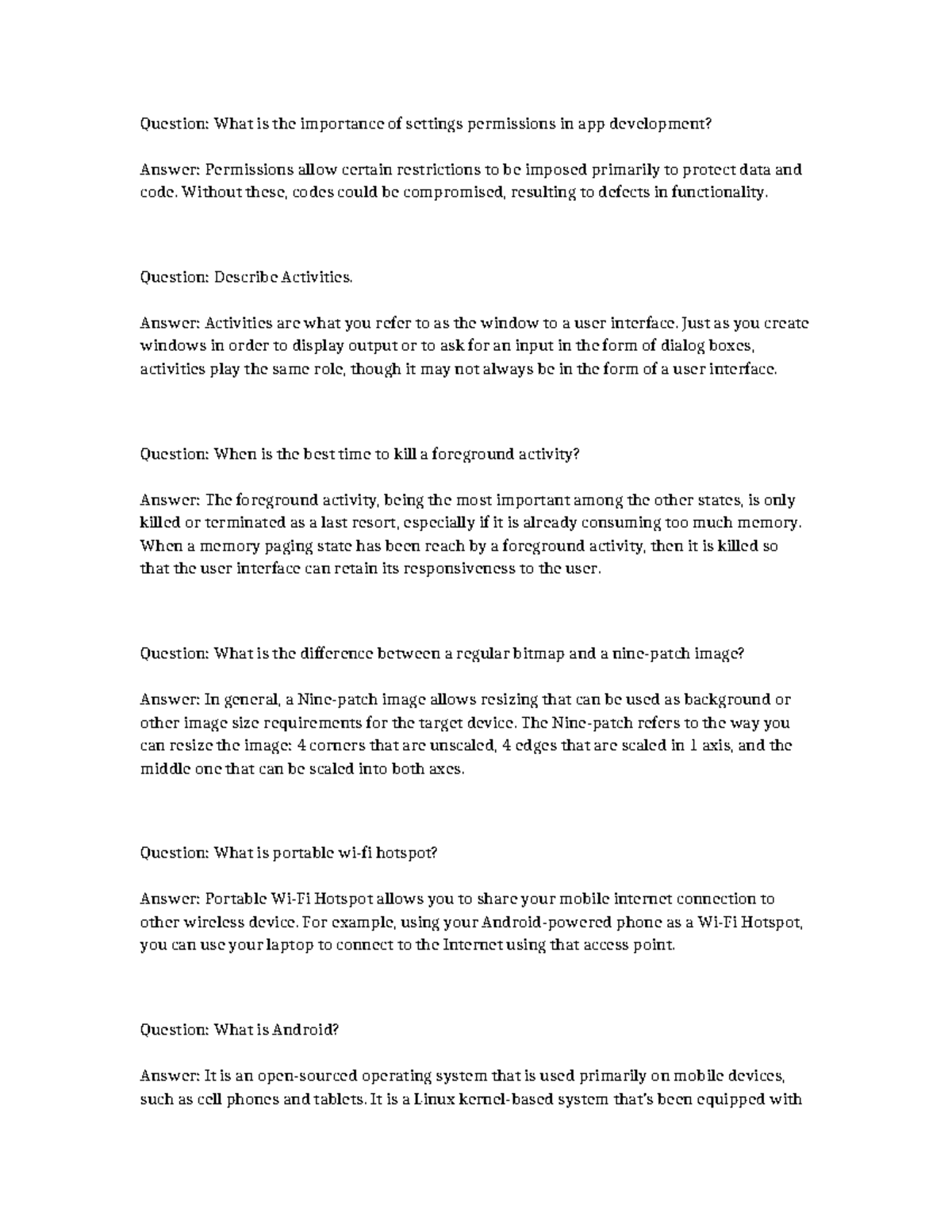 Android Development Q&A: Key Concepts and Functions Unveiled - Studocu