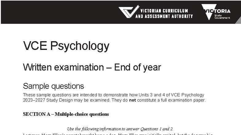 VCE Psychology 2023 Sample Exam Questions and Analysis - Studocu