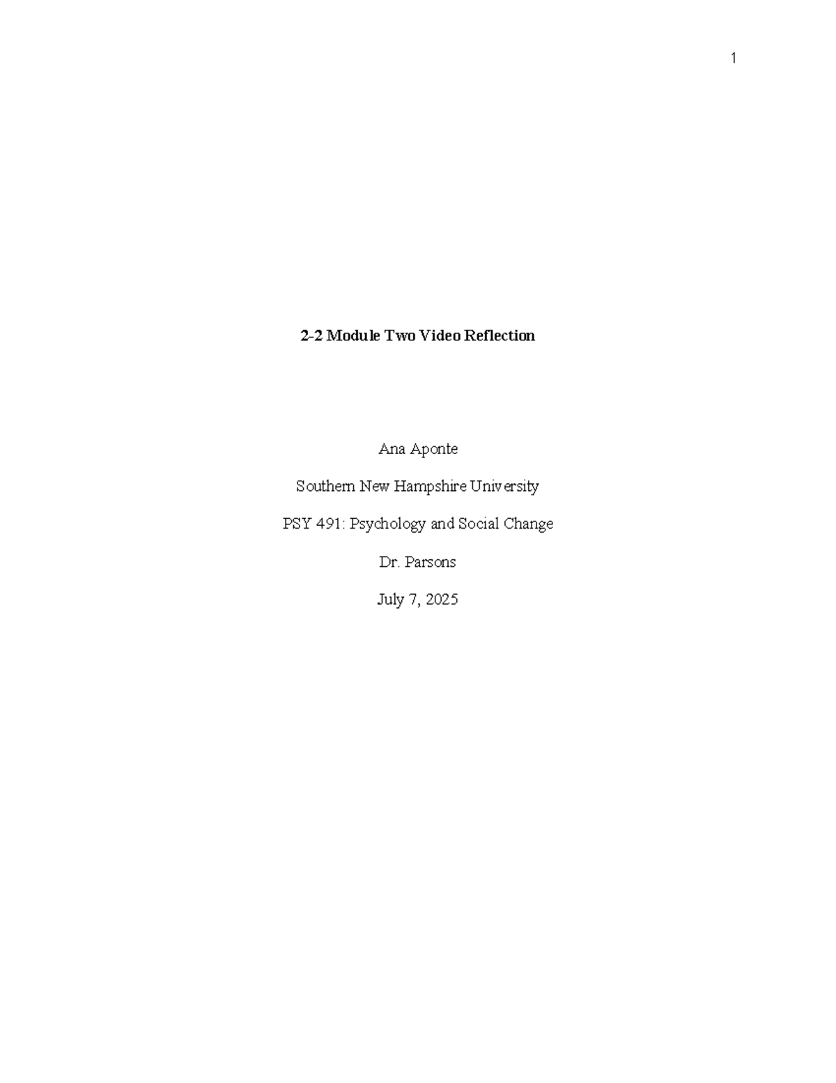 PSY 491: Module Two Video Reflection on Personal vs. Social Change ...