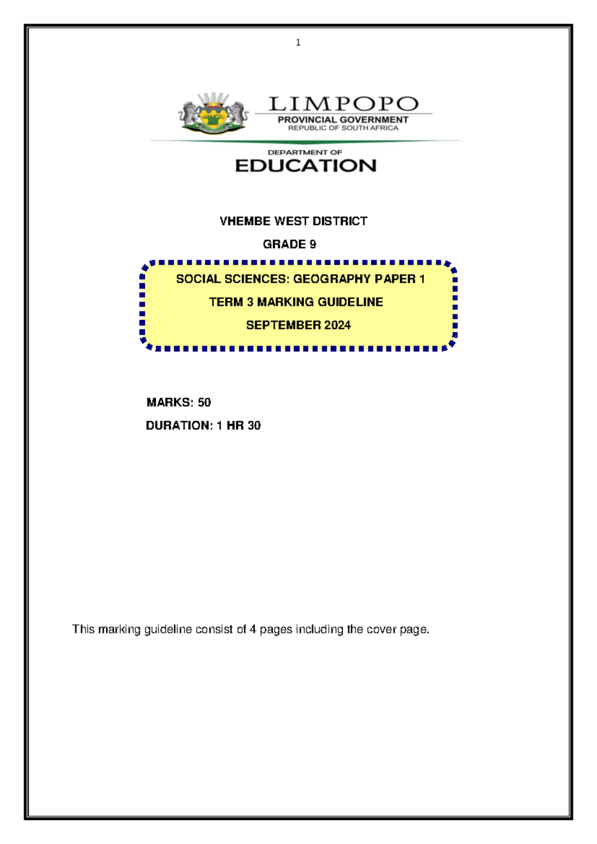 Arch20243 Grade 9 Social Sciences Geography Paper 1 Term 3 Memo - Studocu