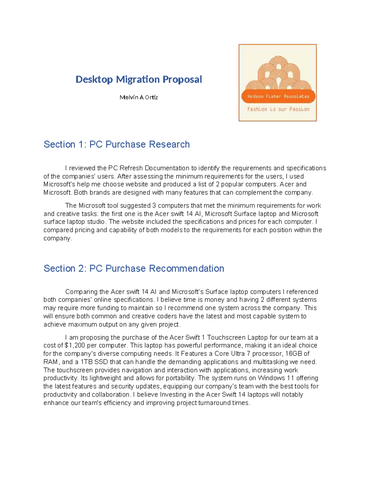 Desktop Migration Proposal: PC Purchase Recommendations for Efficiency - Studocu