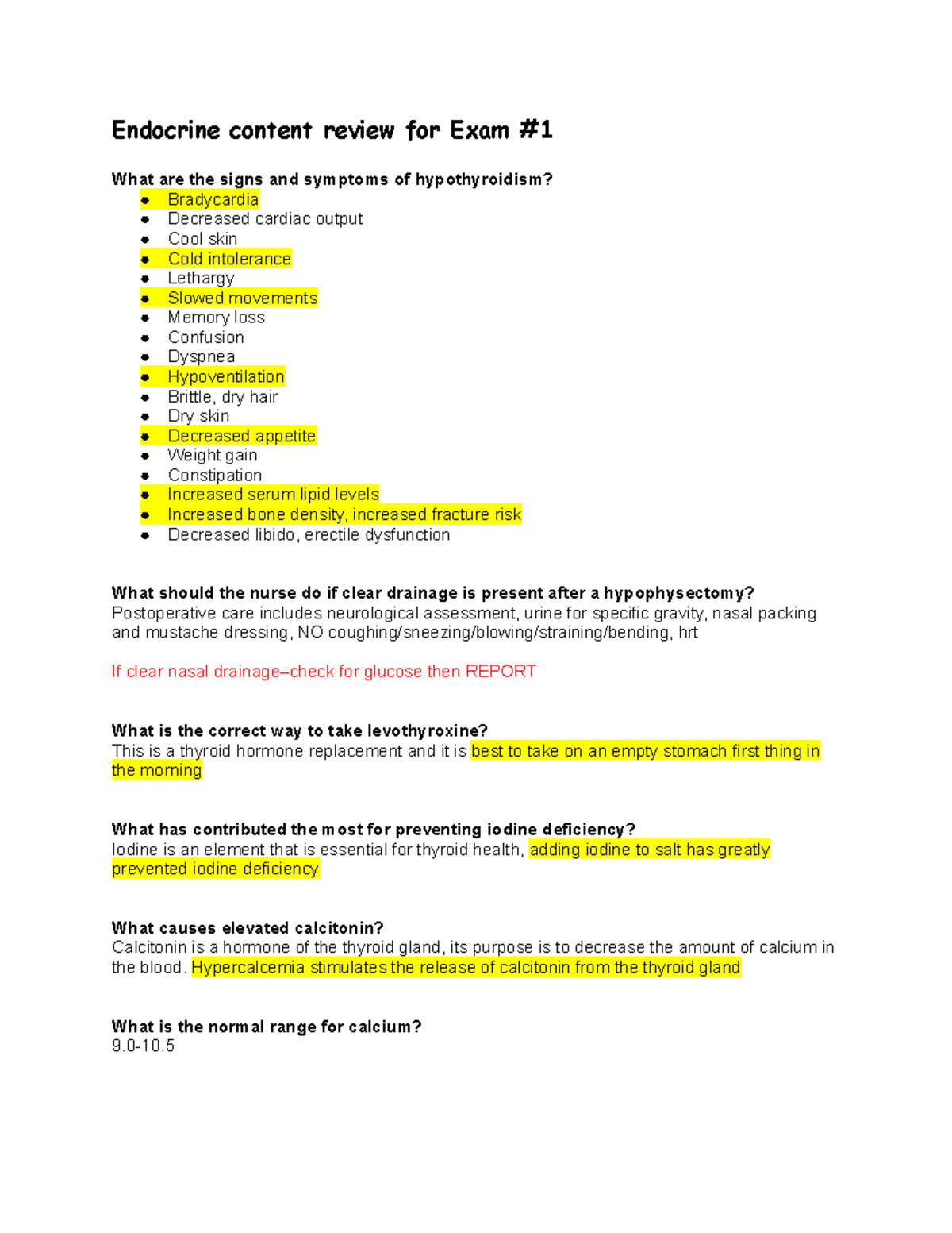 Endocrine content review for Exam #1 - Endocrine content review for ...