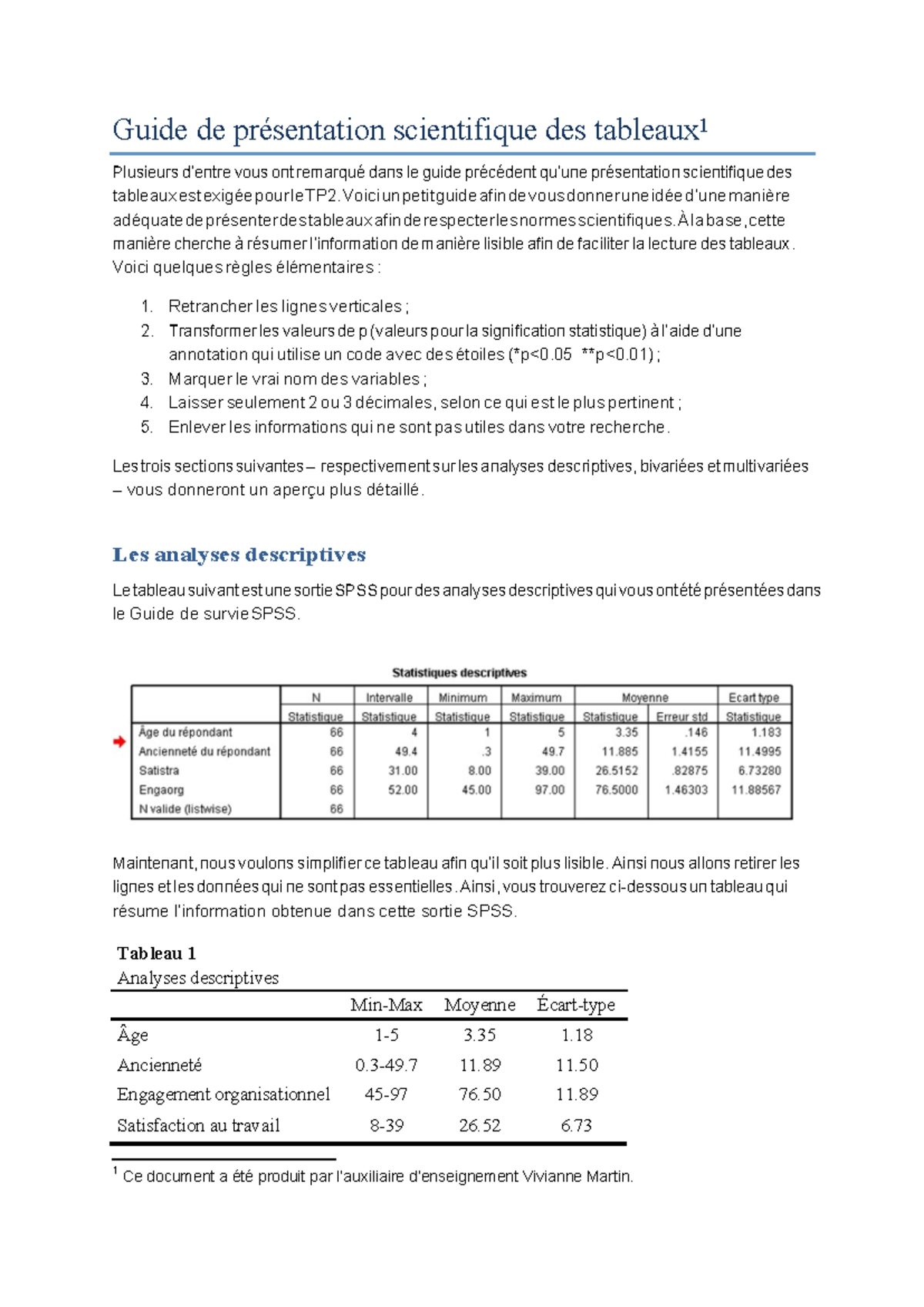 Guide TP2: Présentation Scientifique des Tableaux et Analyses - Studocu