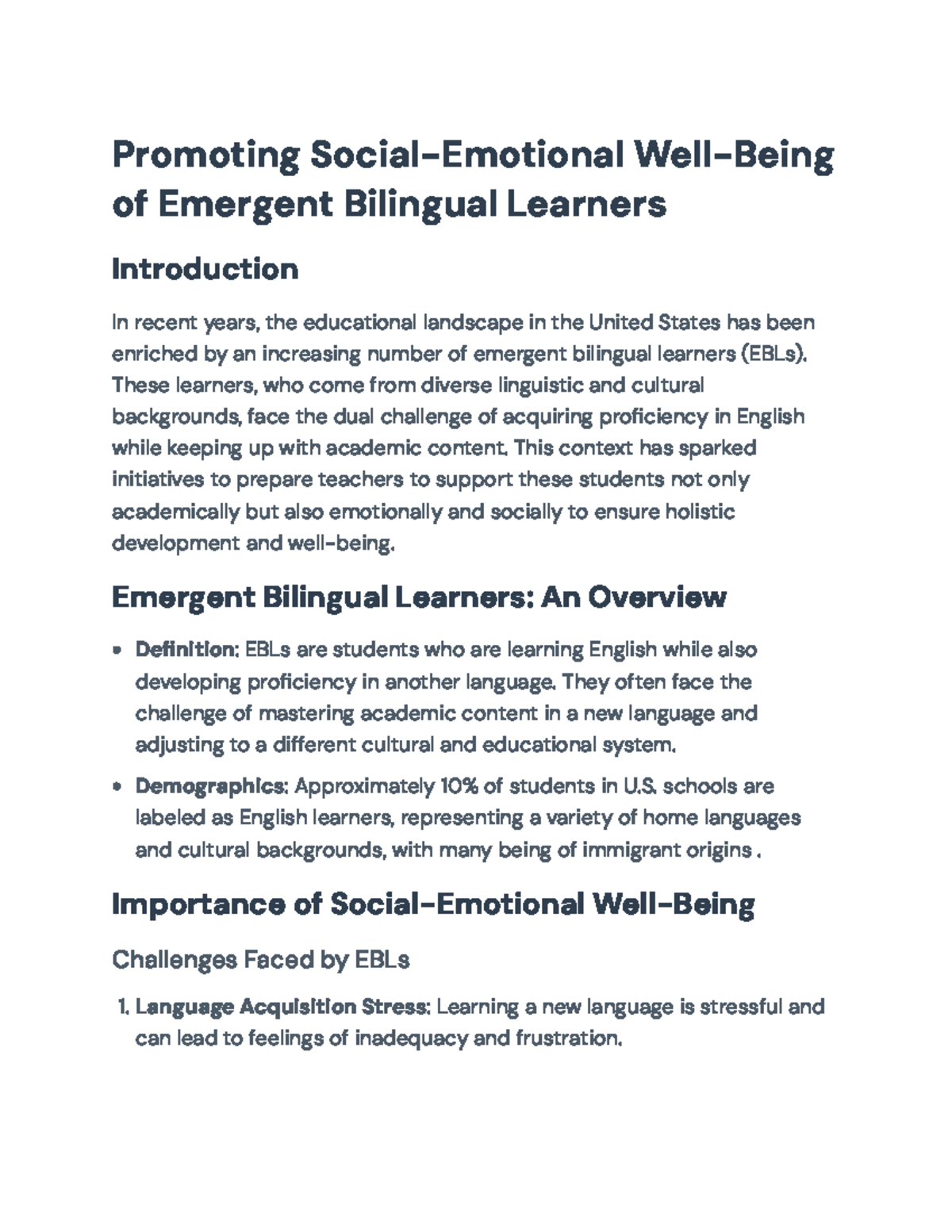 Promoting Social-Emotional Well-Being in Emergent Bilingual Learners ...